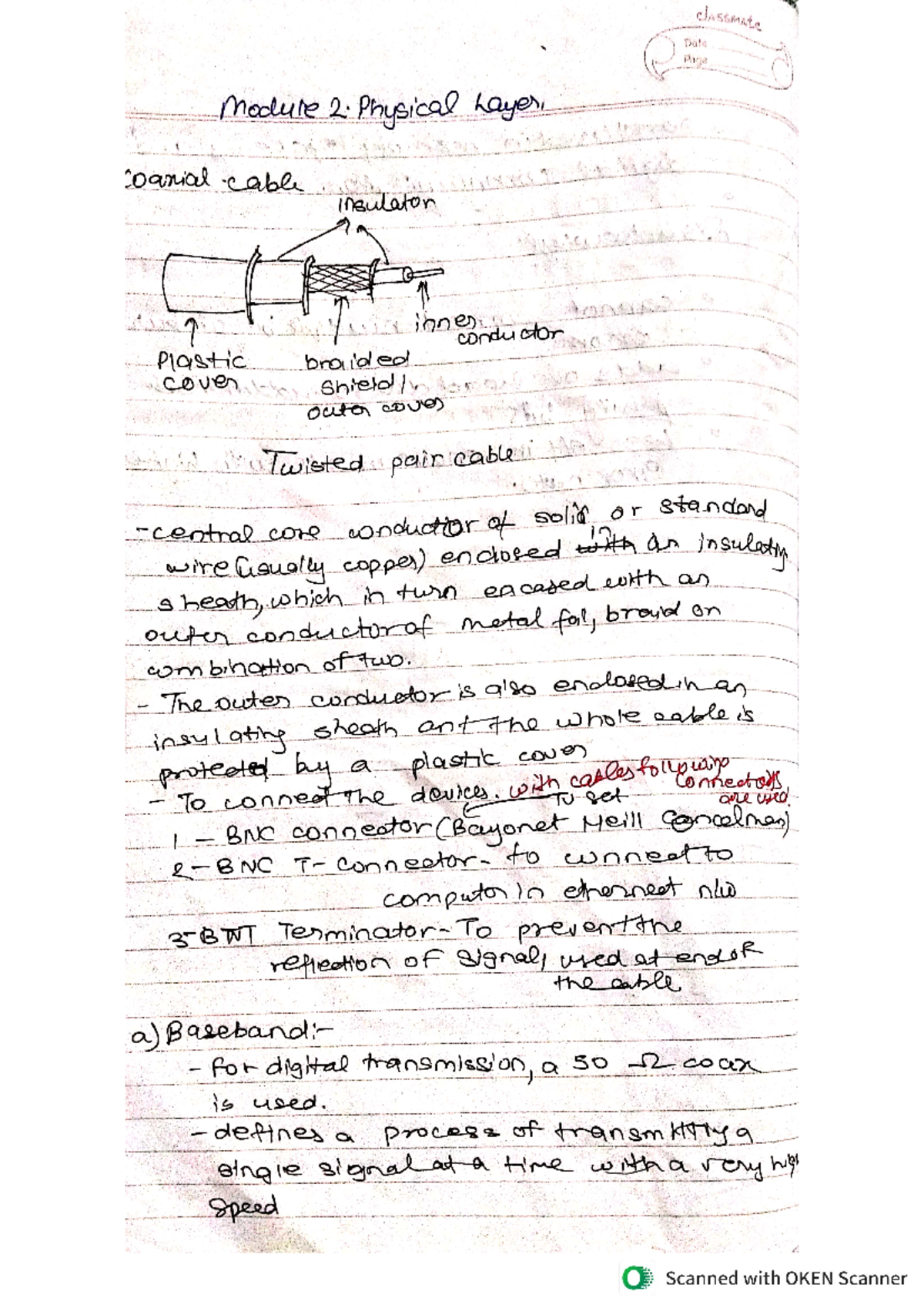 Cn module 1 - classmate Date Page modure 2. Physical Layer, coanial ...