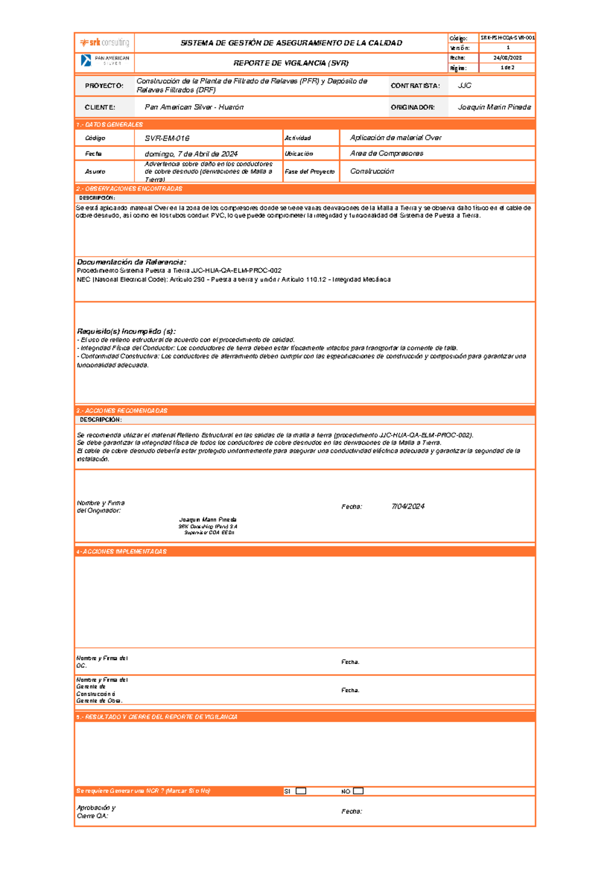 SVR-EM-016 - sfdsdf - Código: Versión: Fecha: Página: PROYECTO ...