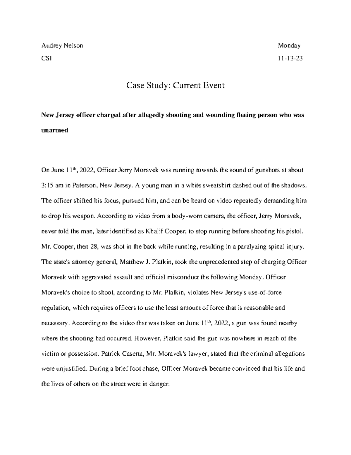 Audrey Nelson Week 11 Case Study Current Event - Audrey Nelson Monday ...