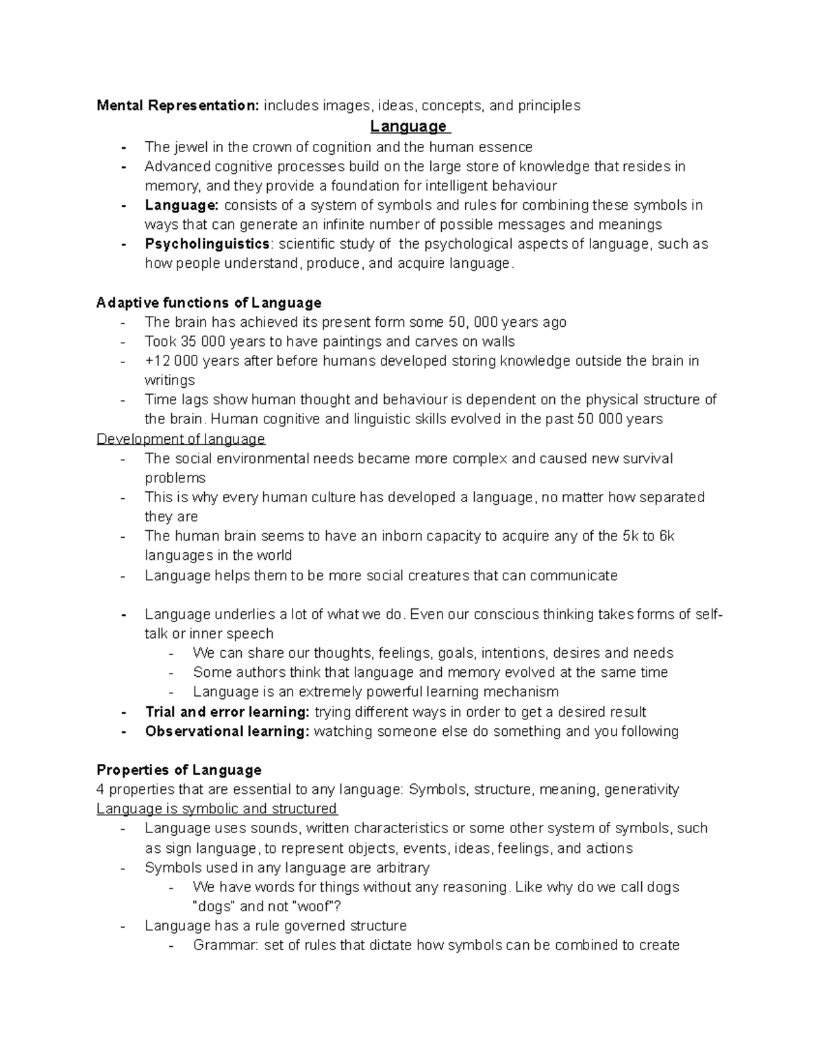Chapter 9 Language and Thinking - Mental Representation: includes images, ideas, concepts, and ...