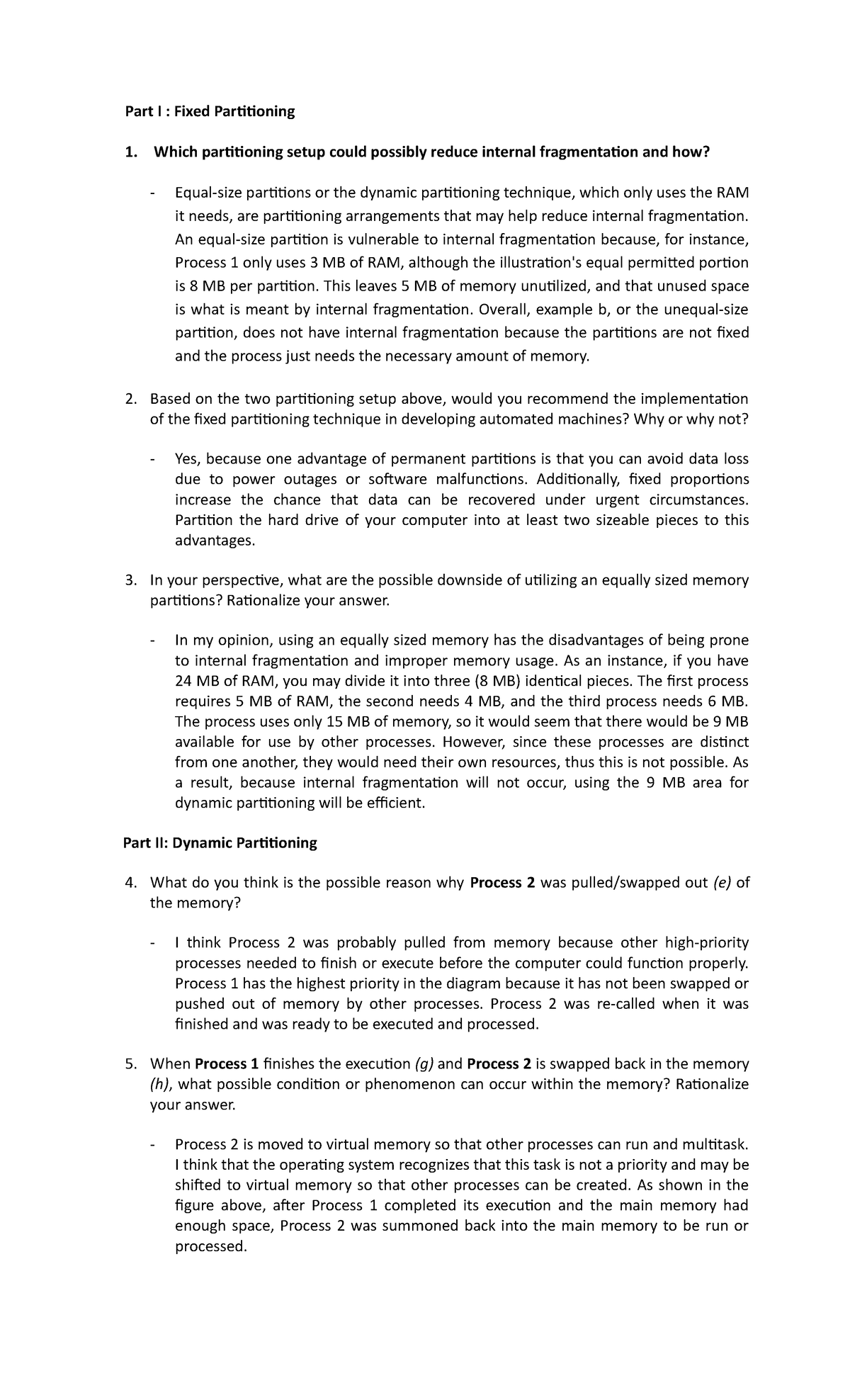 05 Activity 1 - ARG - Extra reference. - Part I : Fixed Partitioning Which partitioning setup ...
