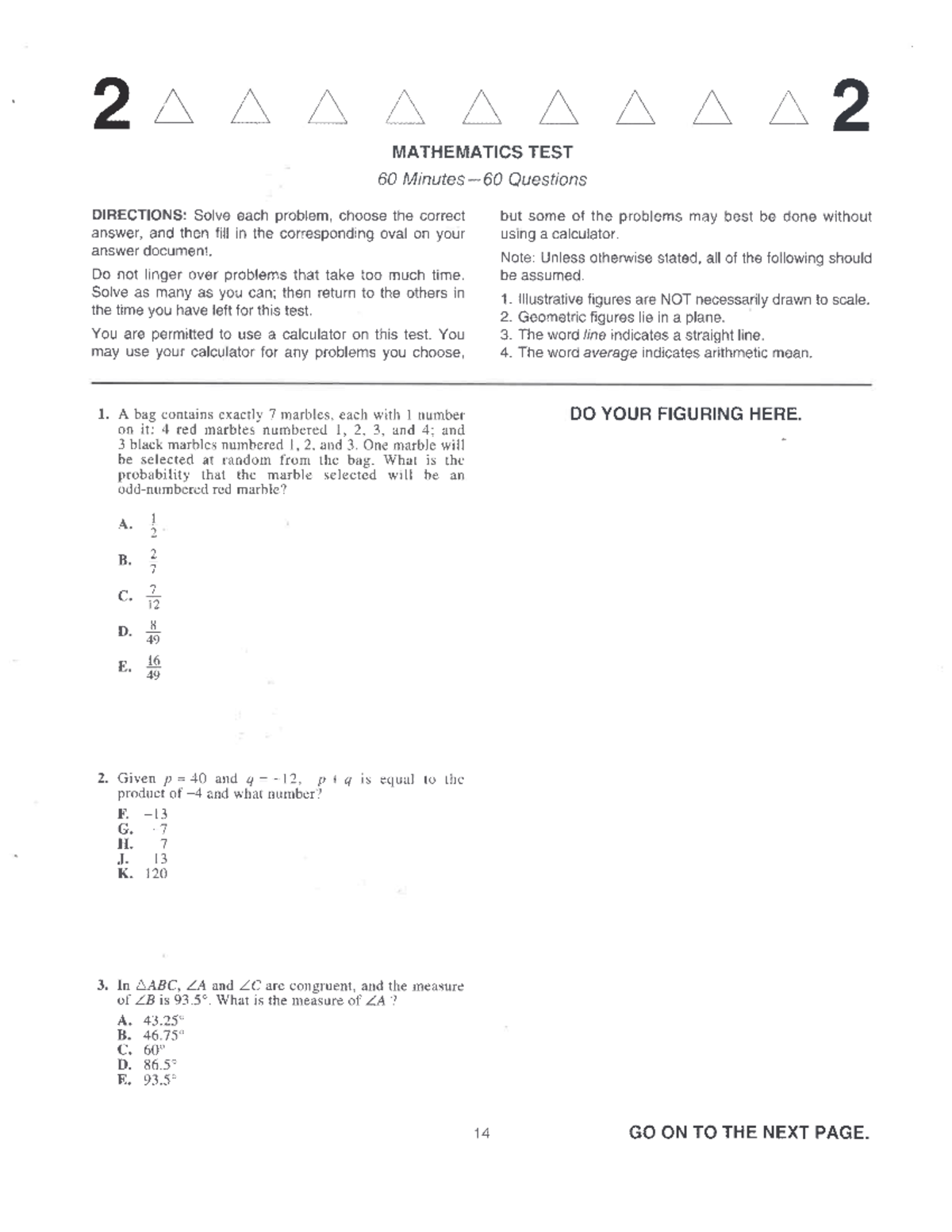 ACT Math Test 1 - ACT Math Test 1 - Math 141 - Studocu