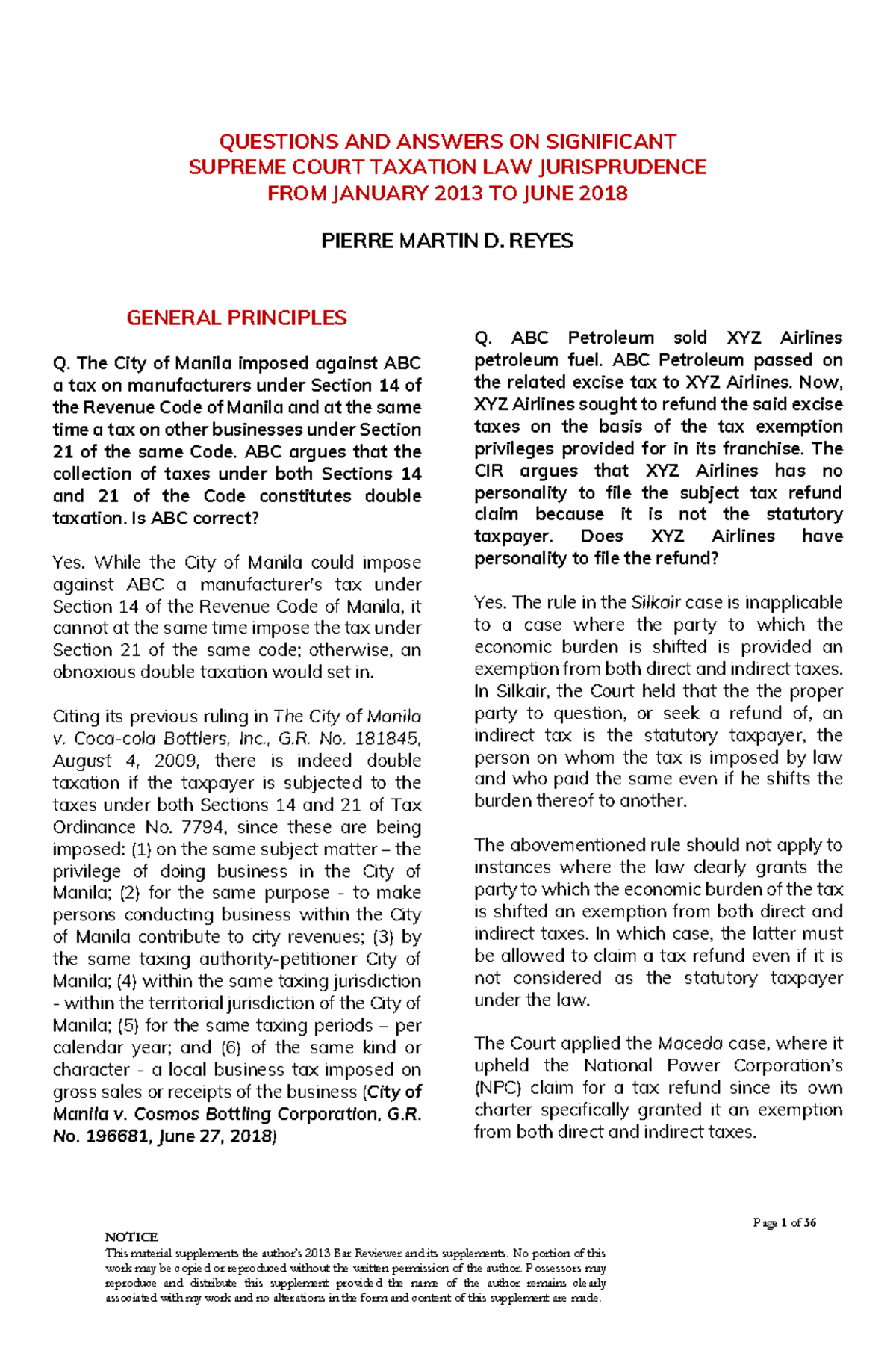 Questions AND Answers ON Significant SUP - Page 1 of 36 NOTICE This ...