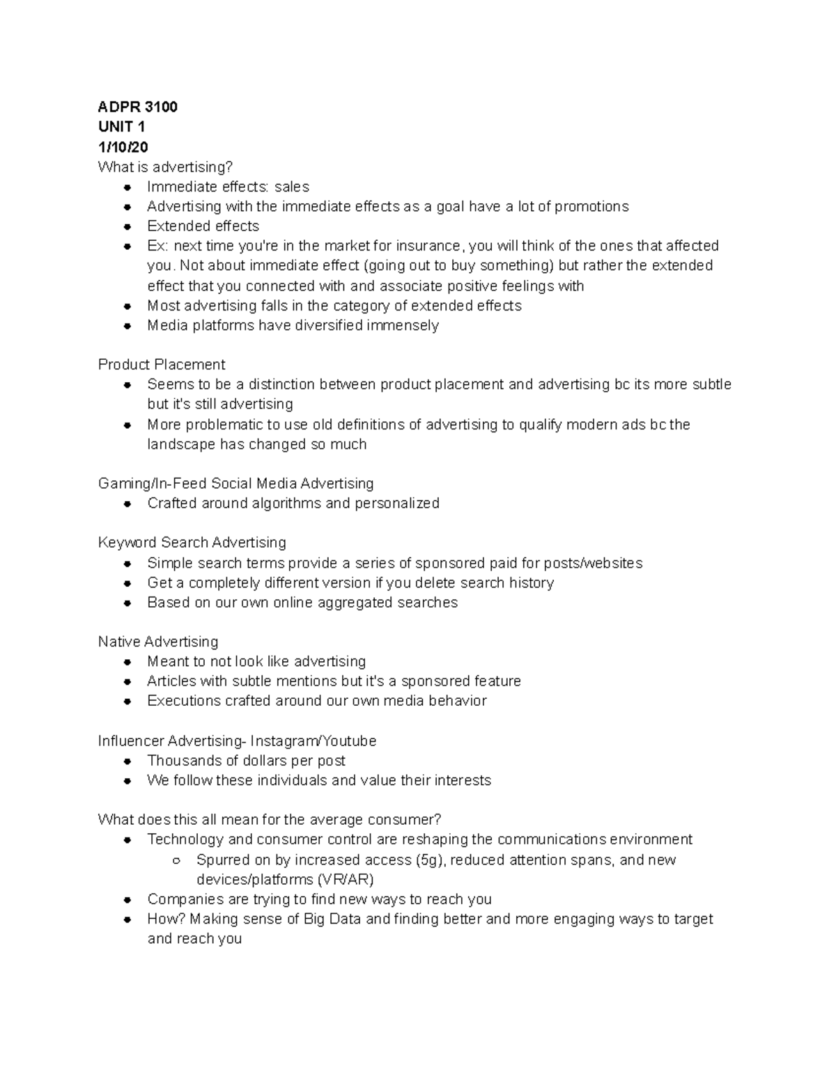 ADPR 3100 Unit 1 - Lecture notes 1-7 - ADPR 3100 UNIT 1 1/10/ What is ...