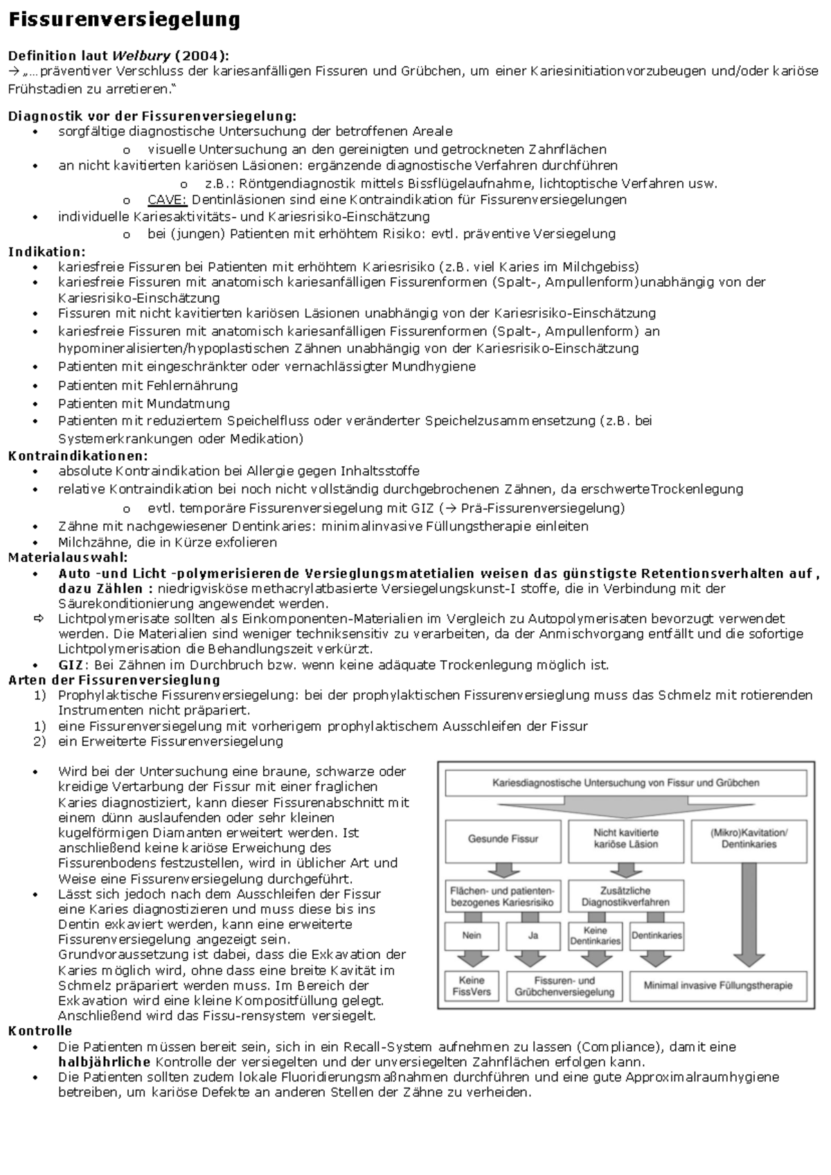 Fissurenversieglung - Zusammenfassung Mund-, Kiefer- und ...