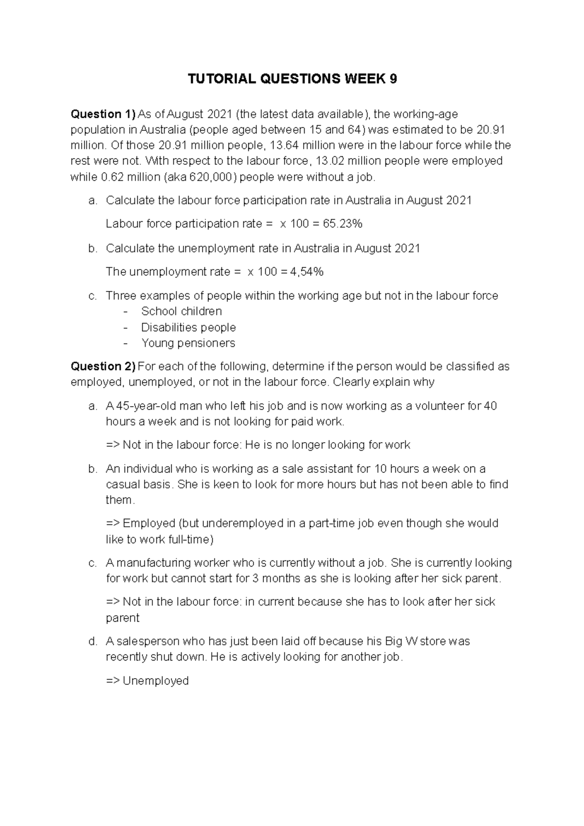 Week9 - ádád - TUTORIAL QUESTIONS WEEK 9 Question 1) As of August 2021 ...