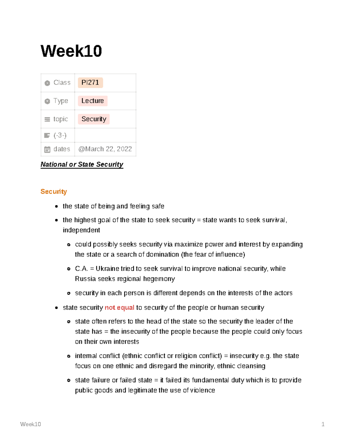 Week10 - Security - Week Class PI Type Lecture topic Security (-3 ...