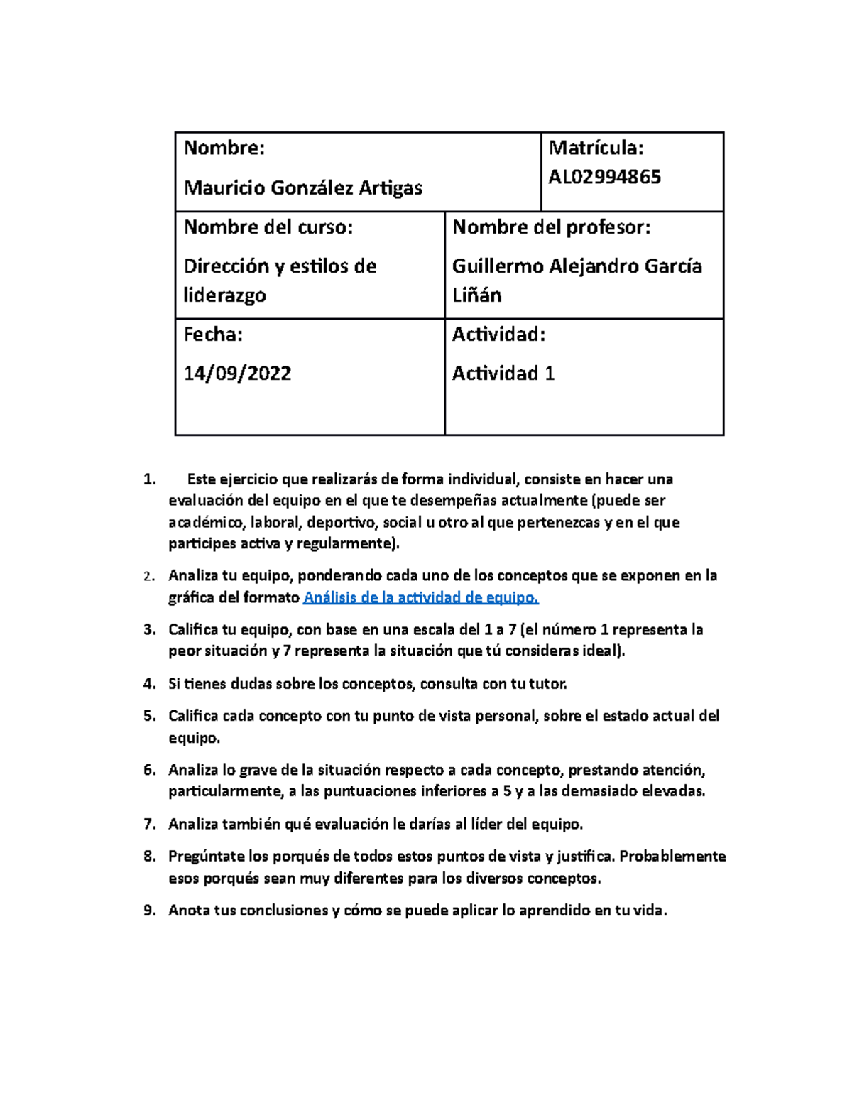 Ejercicio 1 tarea - Este ejercicio que realizarás de forma individual ...