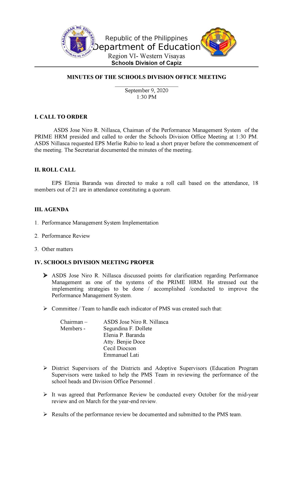 Sample minutes format edited - Republic of the Philippines Department ...