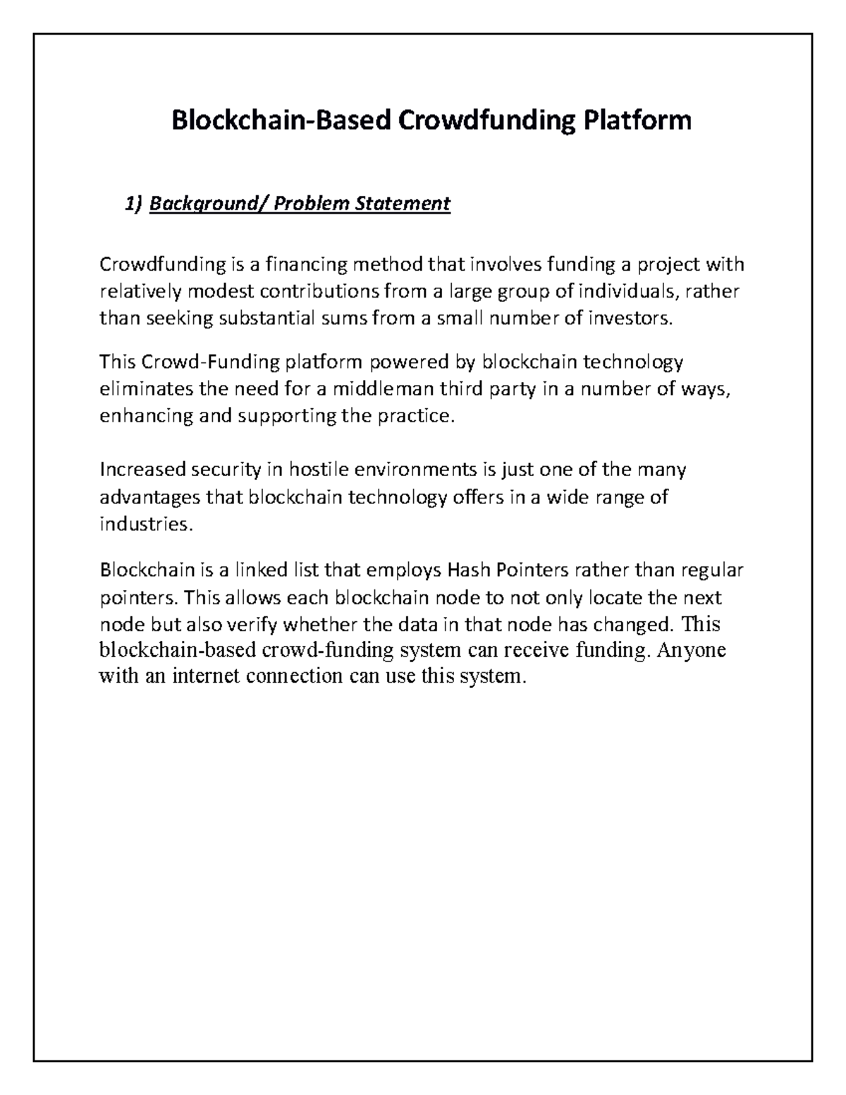 S356 - Blockchain-Based Crowdfunding Platform Background/ Problem ...