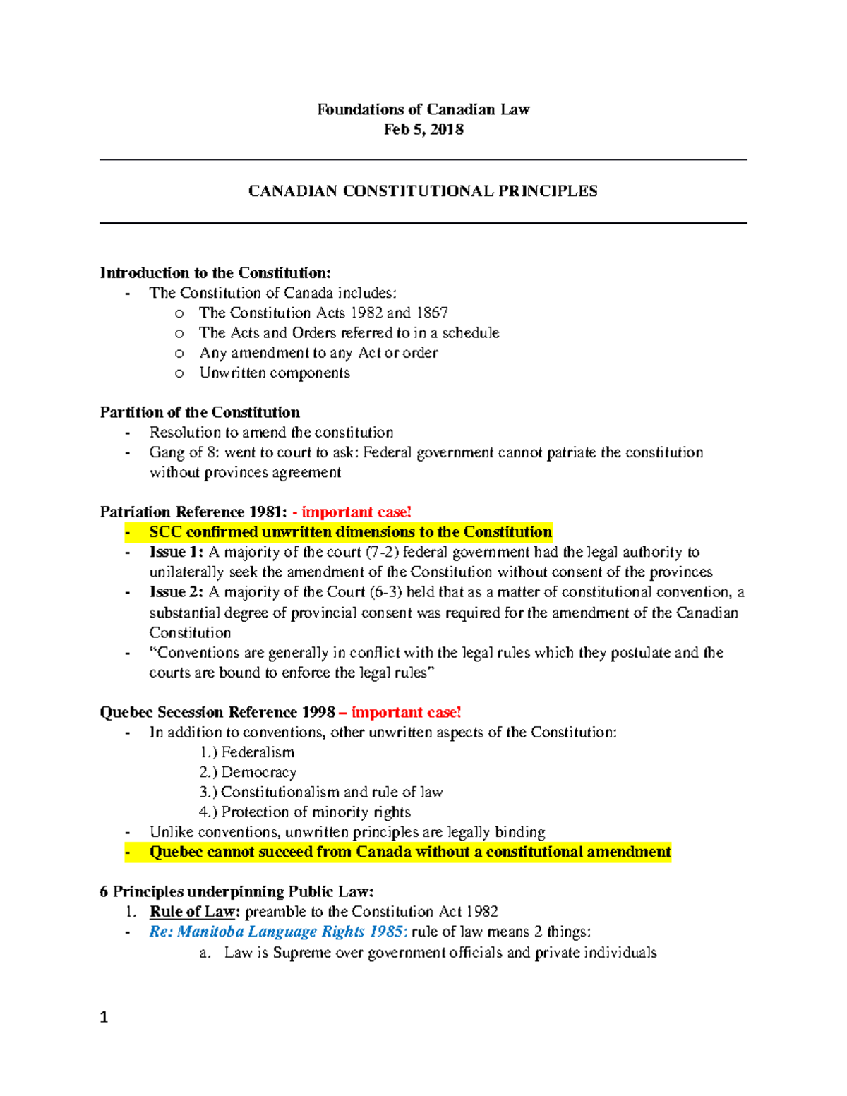 FCL - Lecture 4 - Foundations of Canadian Law Feb 5, 2018 CANADIAN ...