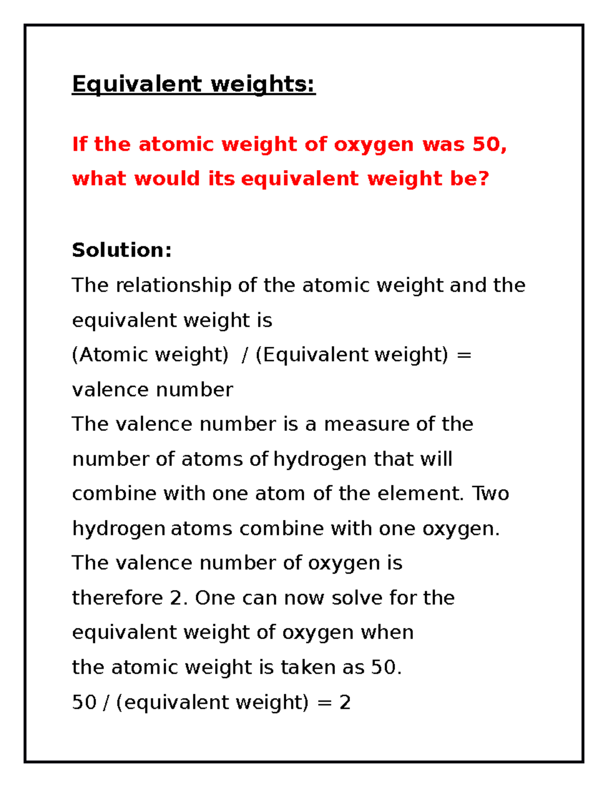 Equivalent weights of Element - Equivalent weights: If the atomic ...