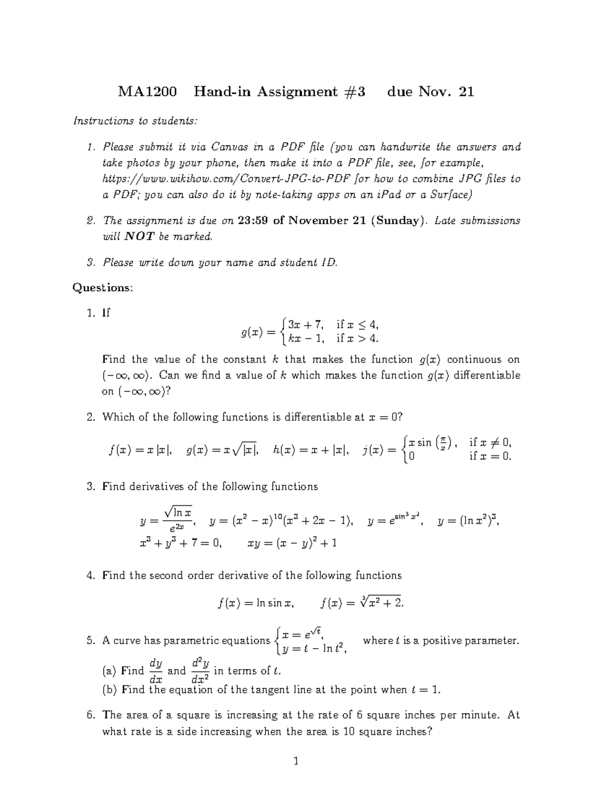 MA1200 Assignment 3 About calculus yes - Calculus and Basic Linear Algebra I - CityU - Studocu