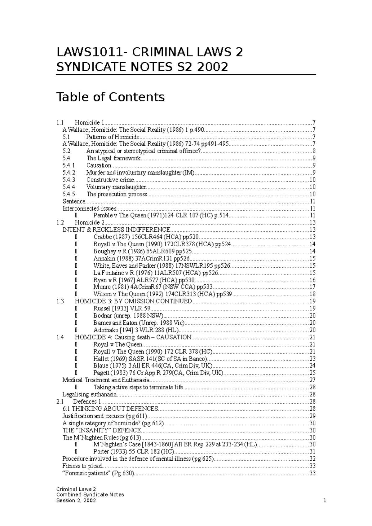 LAWS1011 Combined Syndicate Notes (detailed) - Table of Contents ...