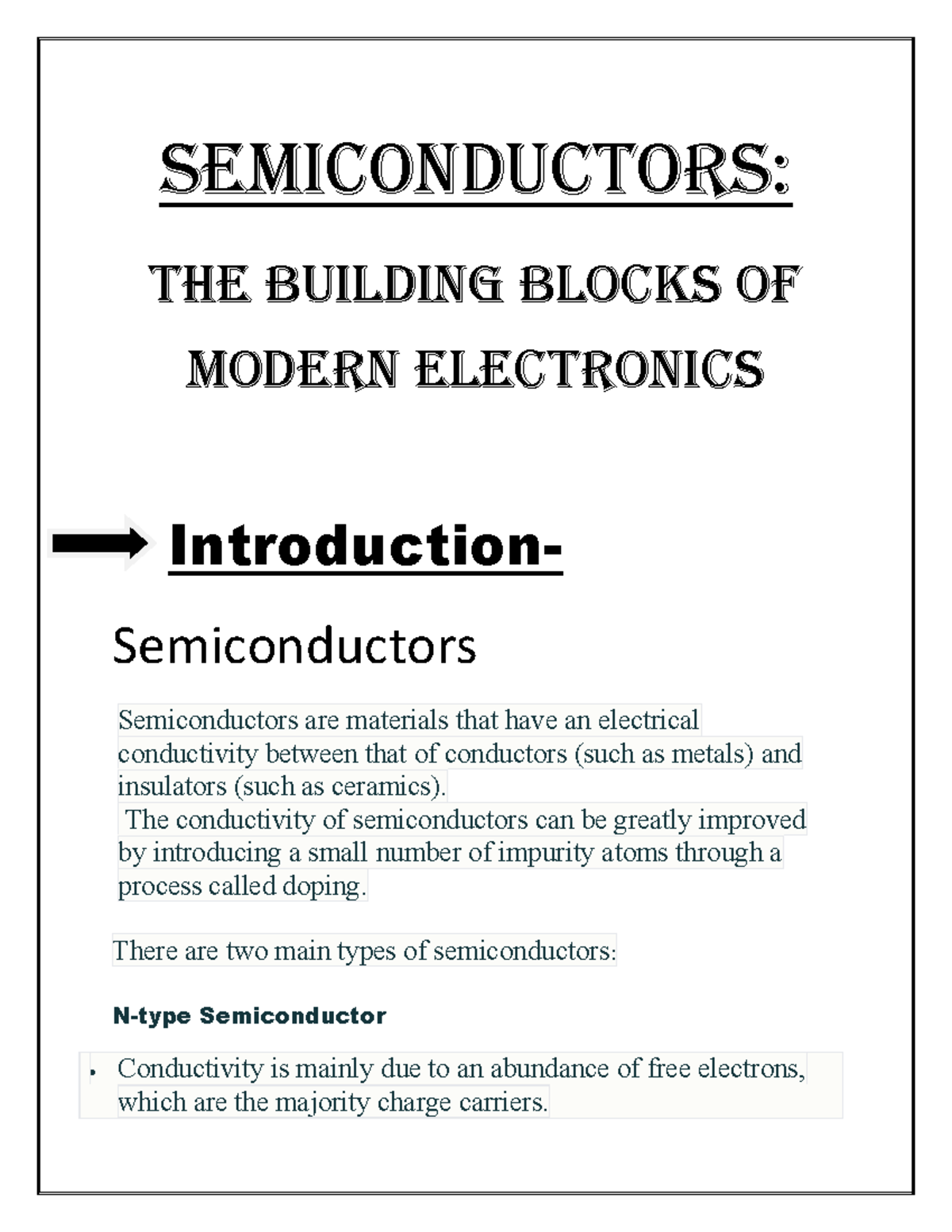 Semiconductor project - SemiconductorS: the Building BlockS of modern electronicS Introduction ...