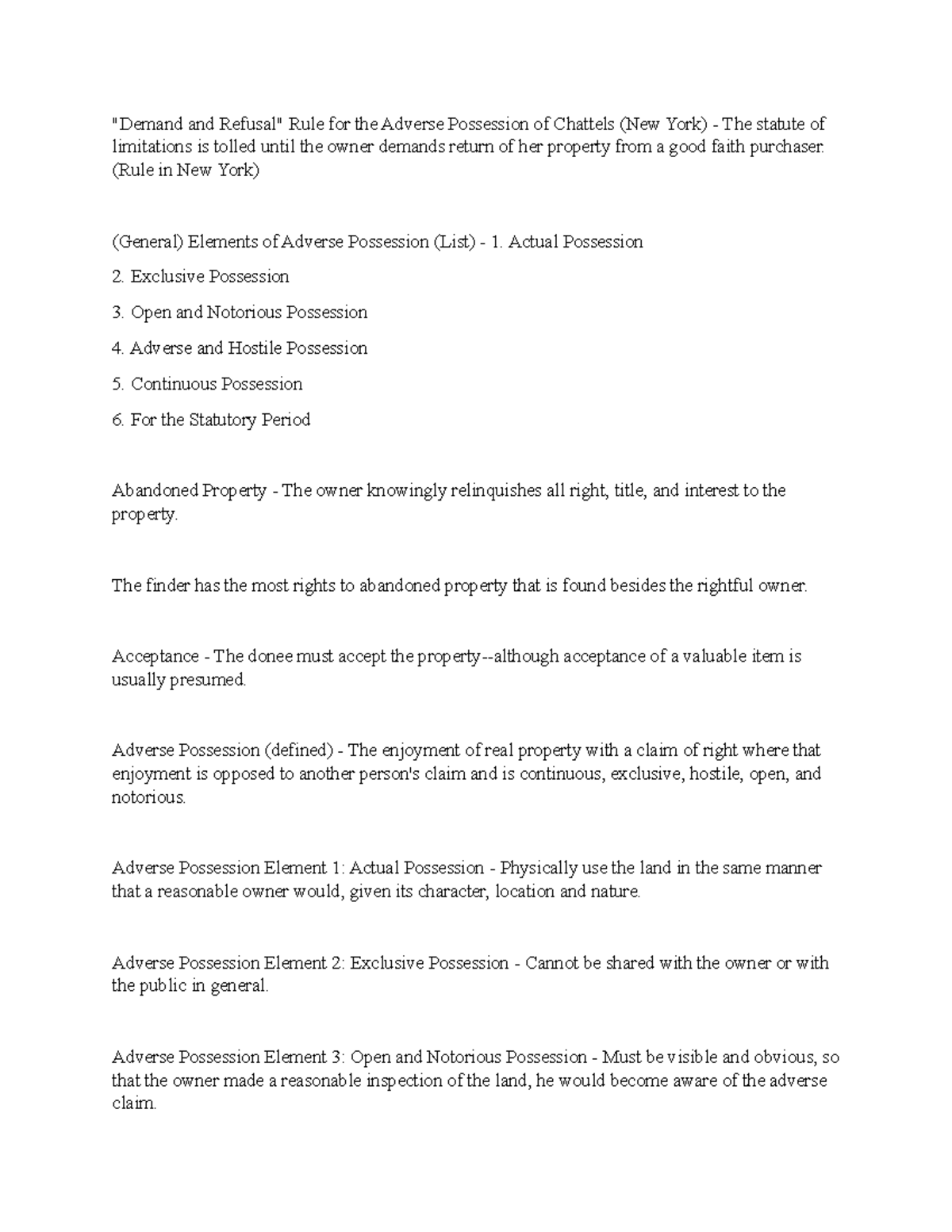 Note 1 - Property Law - "Demand and Refusal" Rule for the Adverse ...