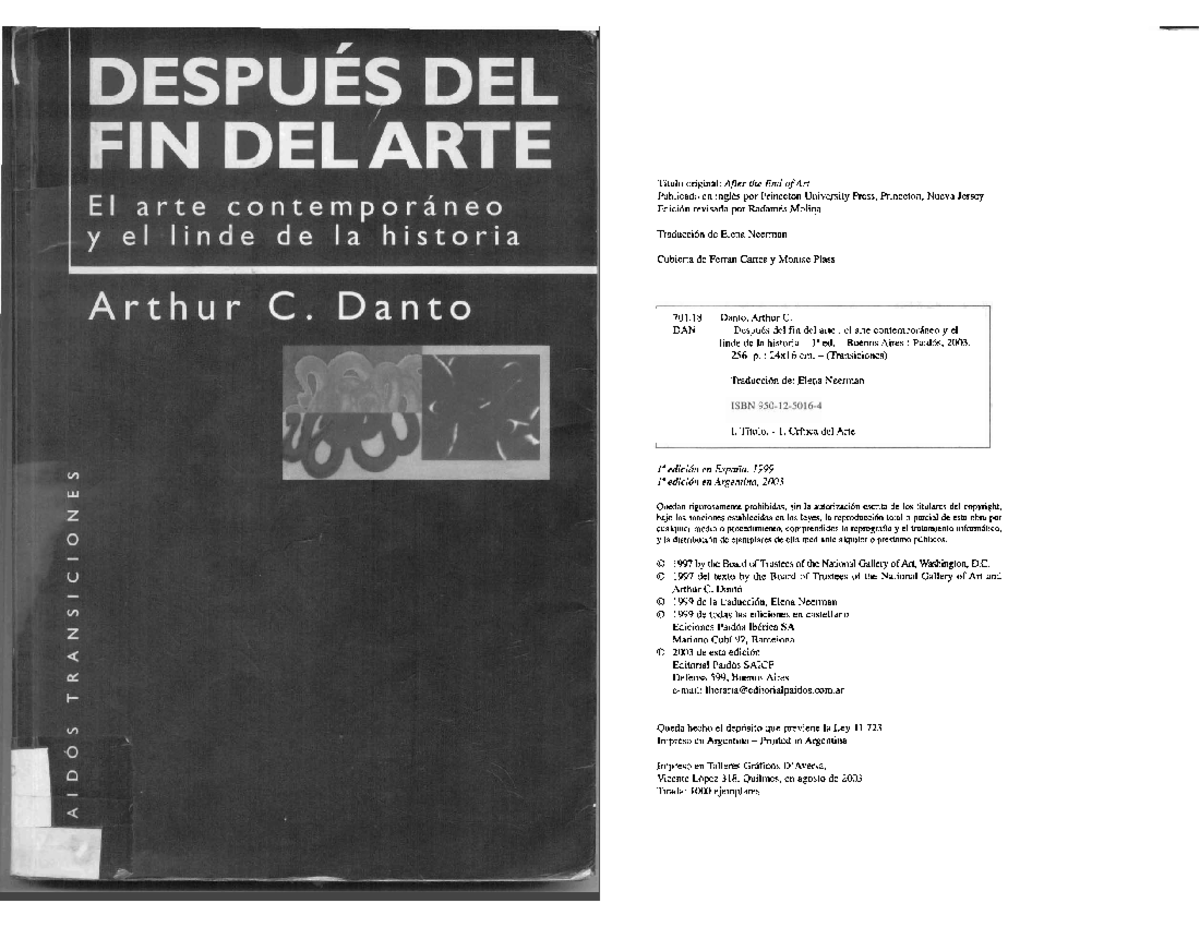 Arthur danto cap 1 - .nmmnnmnnn - Tftulo sñginal: Affer ihe End ofAn ...