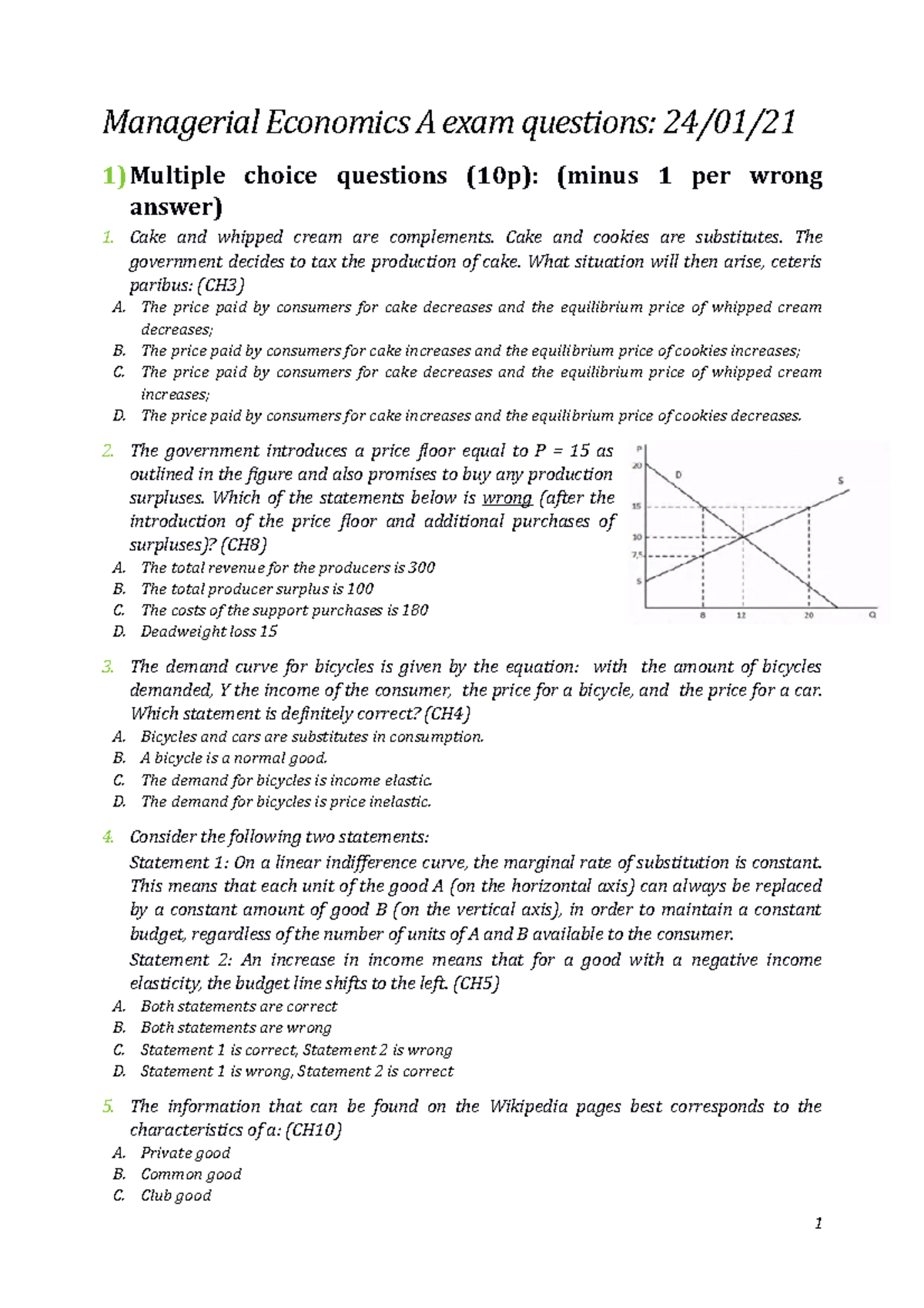 Econ A exam questions + solutions - for soso - Managerial Economics A ...