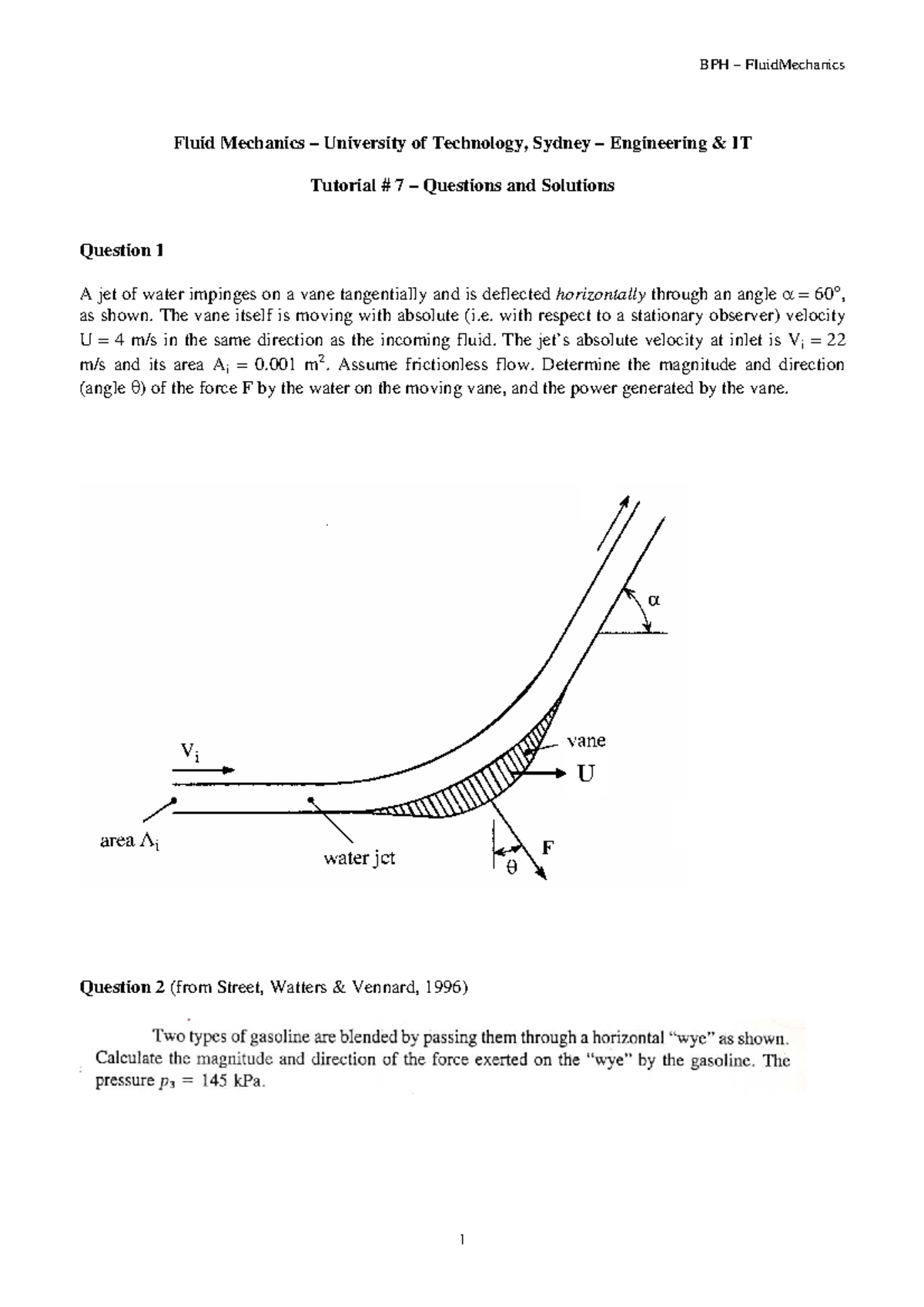 Tut7-Solns - Fluid Mechanics - Fluid Mechanics – University of ...