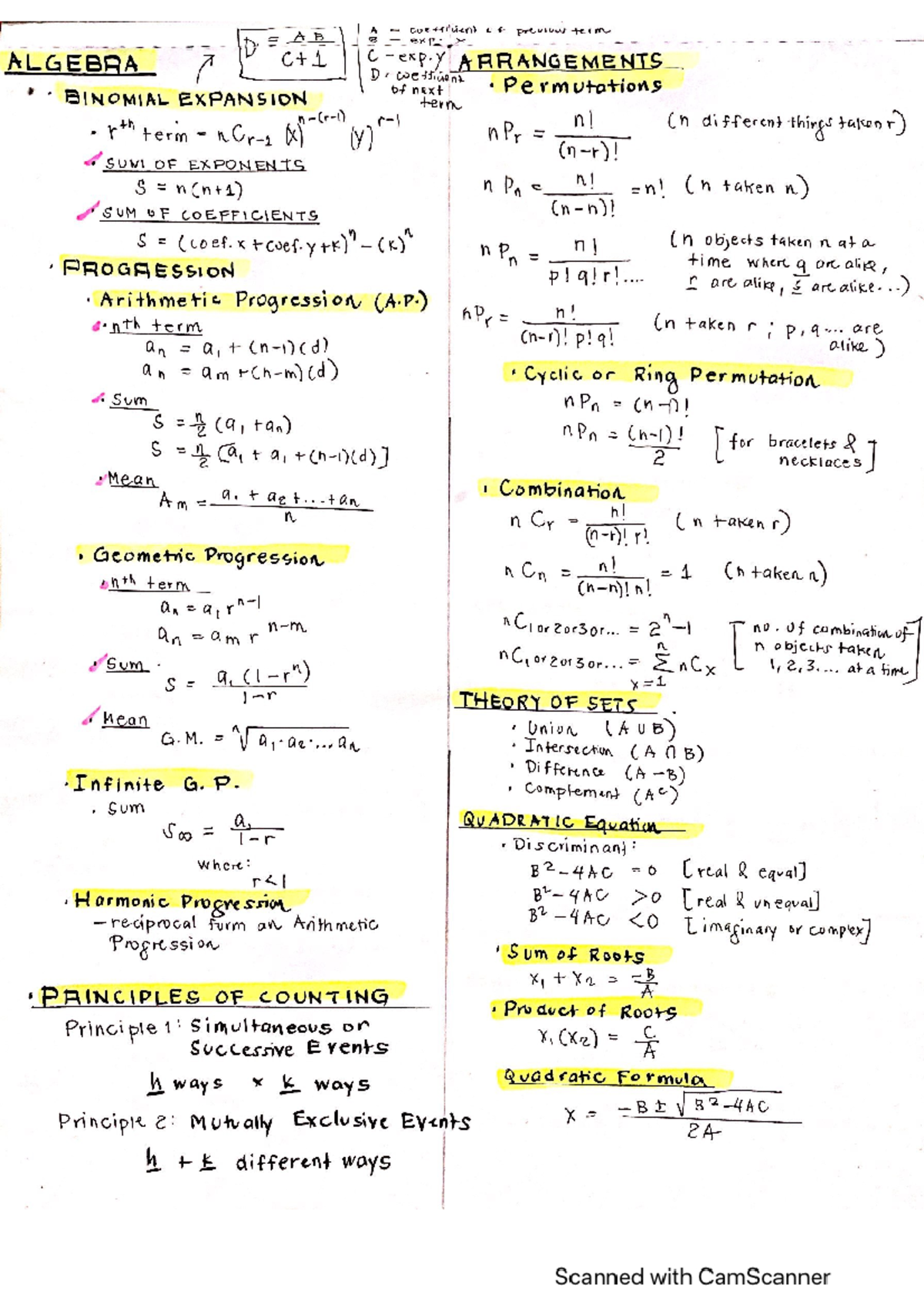 Mathematics Engineering Sciences Formula Summary - Bachelor of Science ...