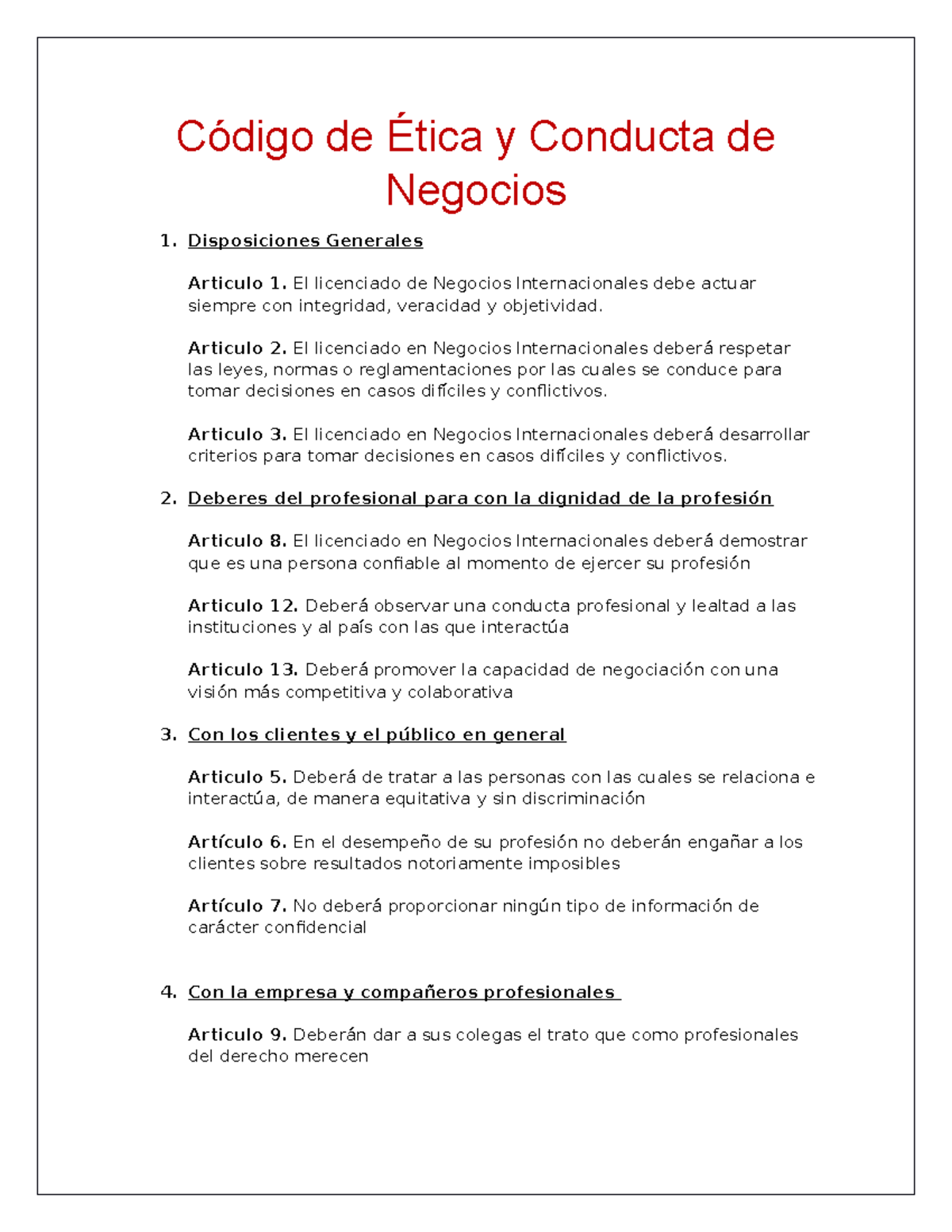 Código de Ética y Conducta de Negocios - Disposiciones Generales ...