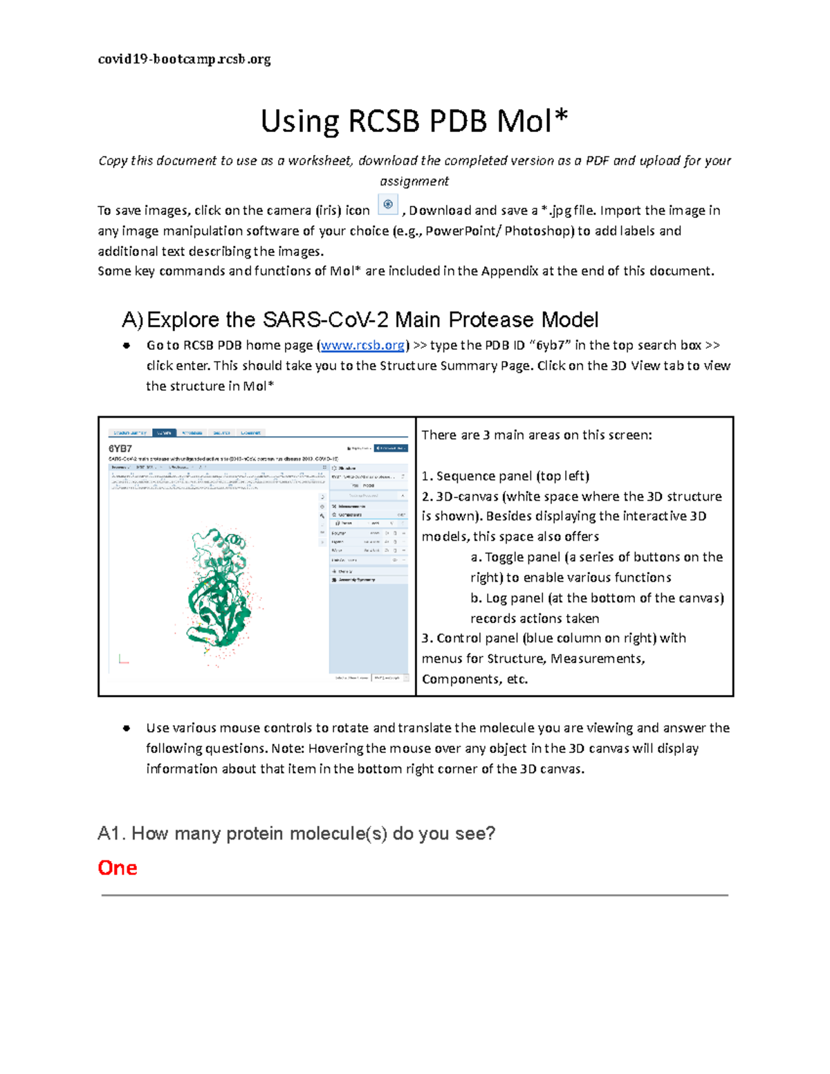 Mol Exercise assignment - Using RCSB PDB Mol* Copy this document to use ...