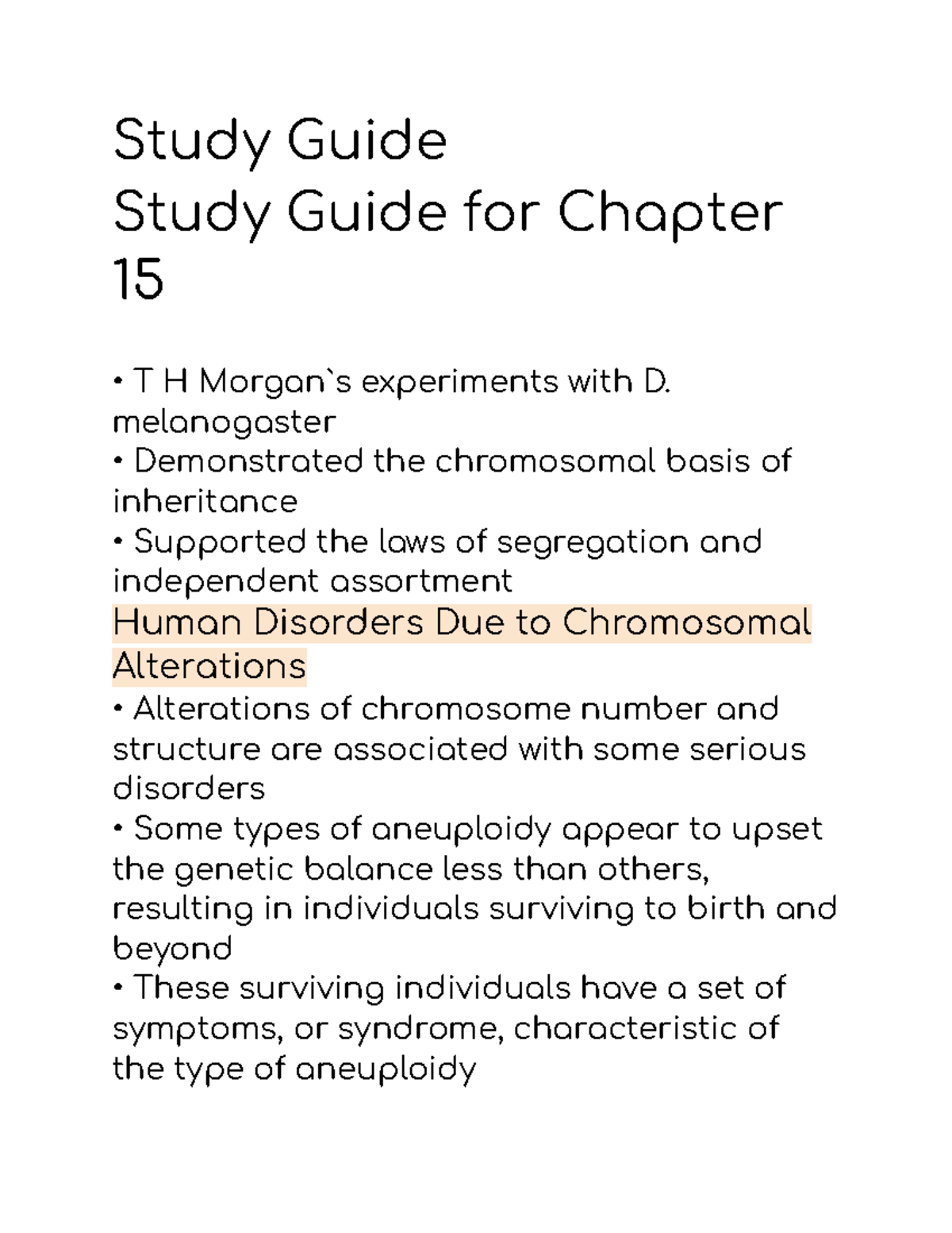 Study Guide - notes - Study Guide Study Guide for Chapter 15 T H Morgan ...