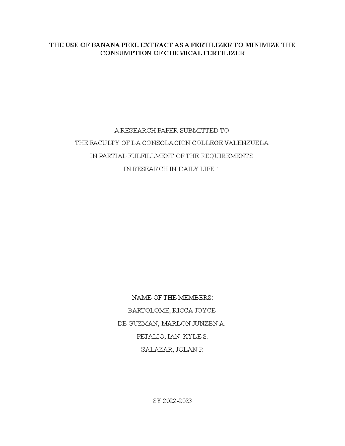 STEM 5 - Research - study about banana peel extract as fertilizer - THE USE OF BANANA PEEL ...