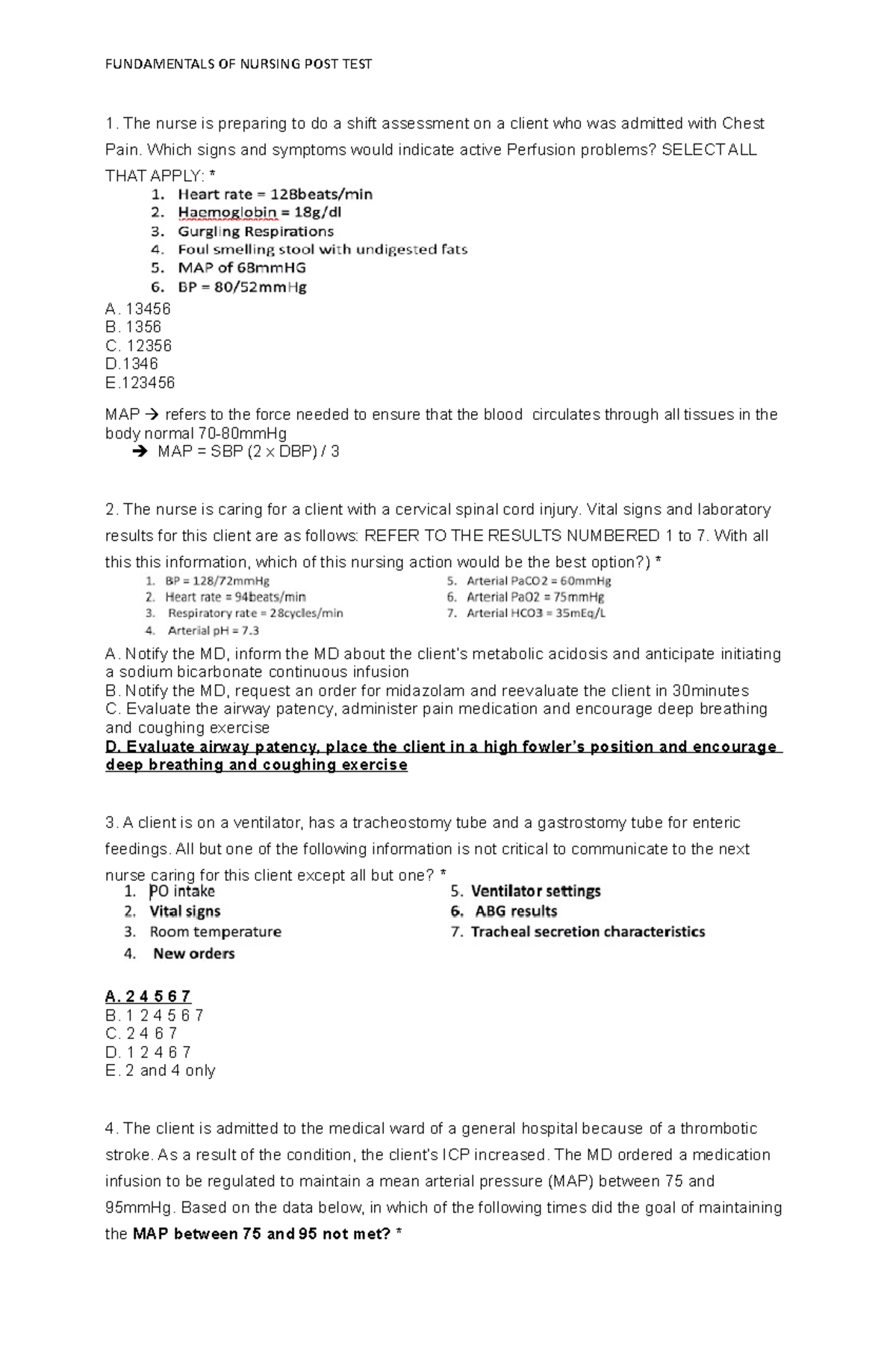 Funda-Post-test - Lecture notes 1 - The nurse is preparing to do a ...