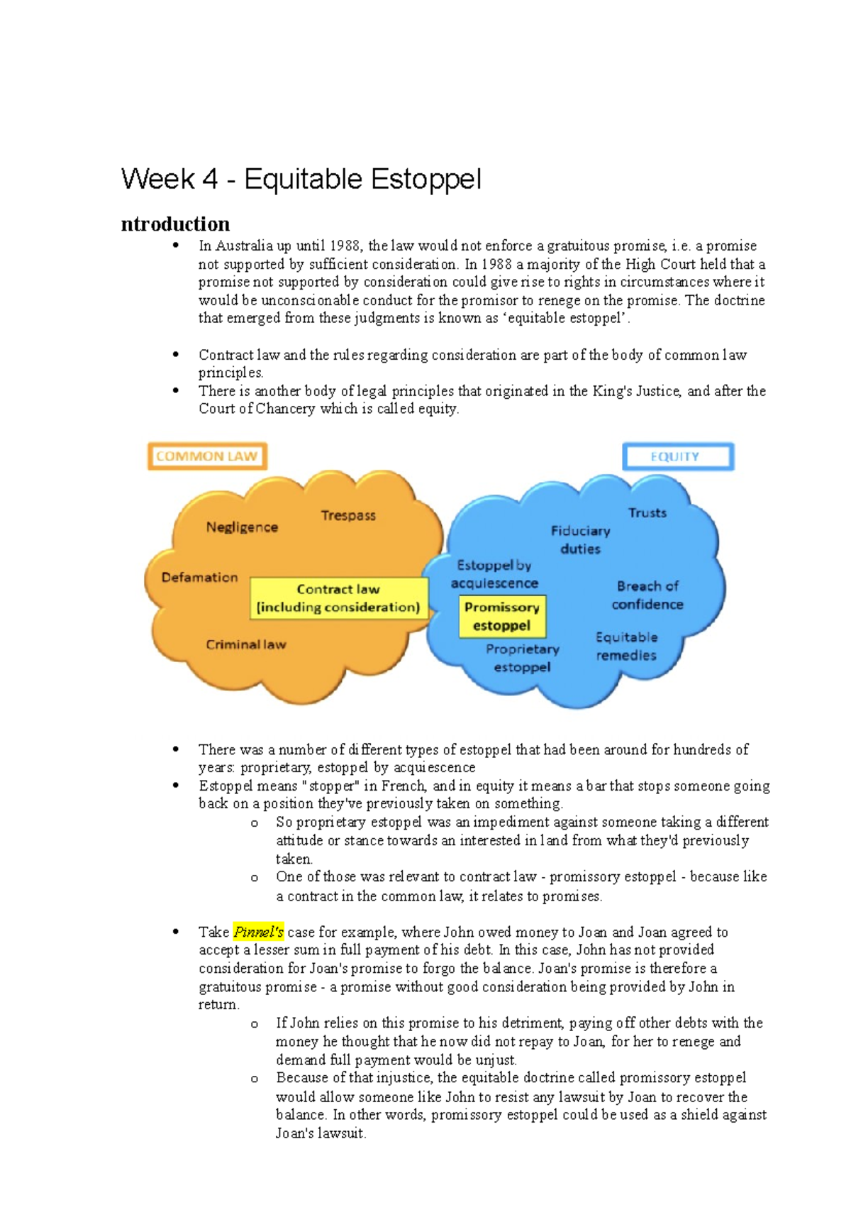Week 4 - Evidence - Notes - Week 4 - Equitable Estoppel ntroduction In ...