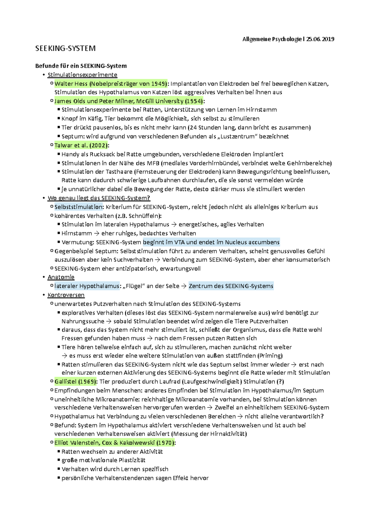 10 Seeking System Allgemeine l SS19 - Warning: TT: undefined function: 32 Allgemeine Psychologie ...