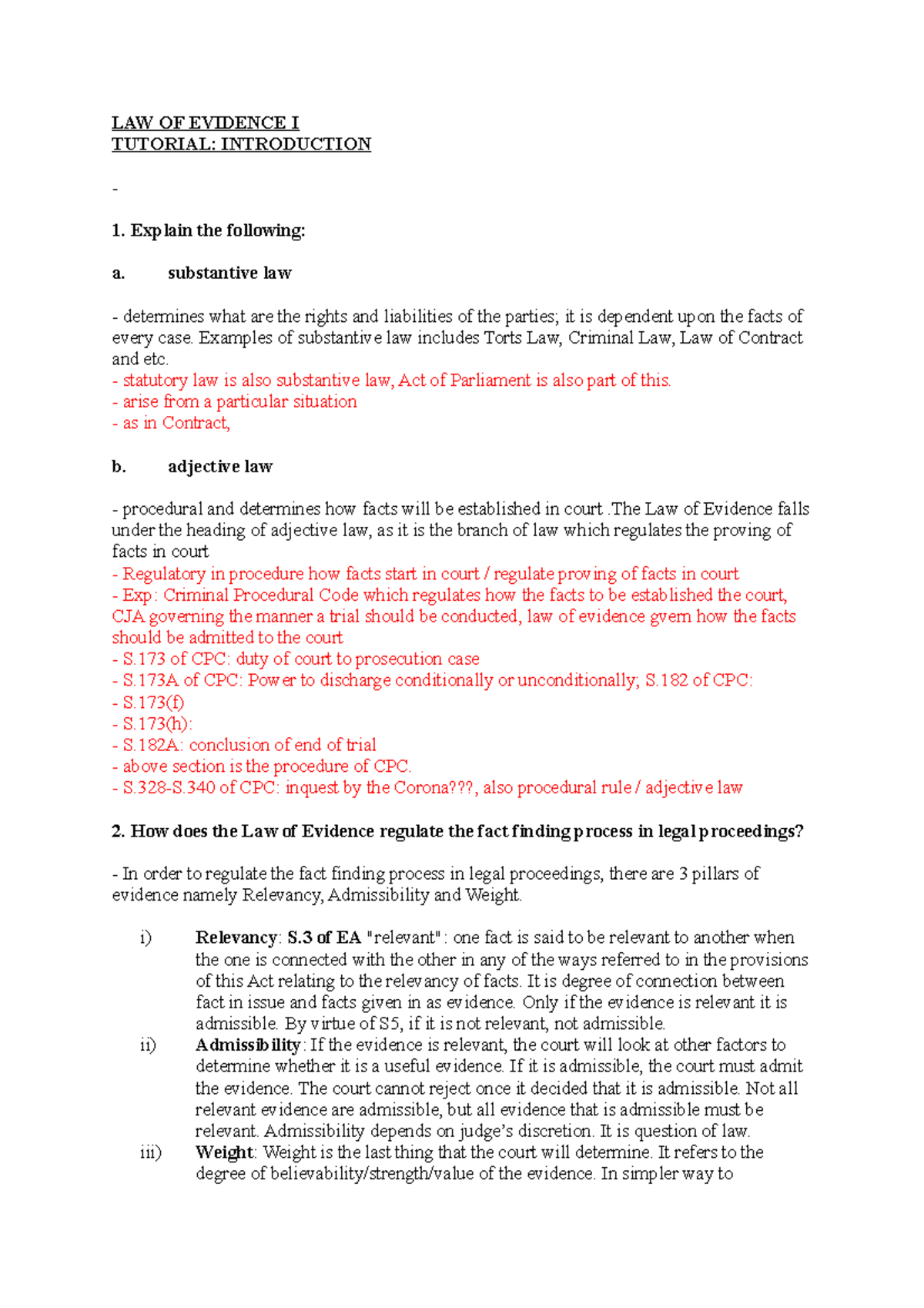 376853 Tutorial 1 Qs - Law of Evidence I - MMU - Studocu