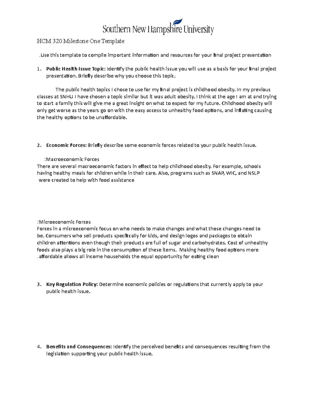 HCM 320 Milestone One Template - Use this template to compile important ...