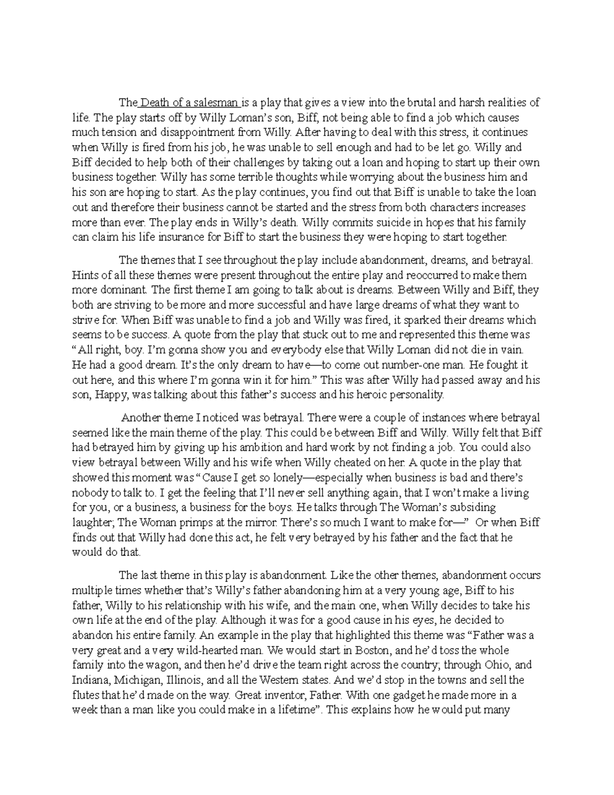 Drama assignment 5 - Intro to theatre assingment - The Death of a ...