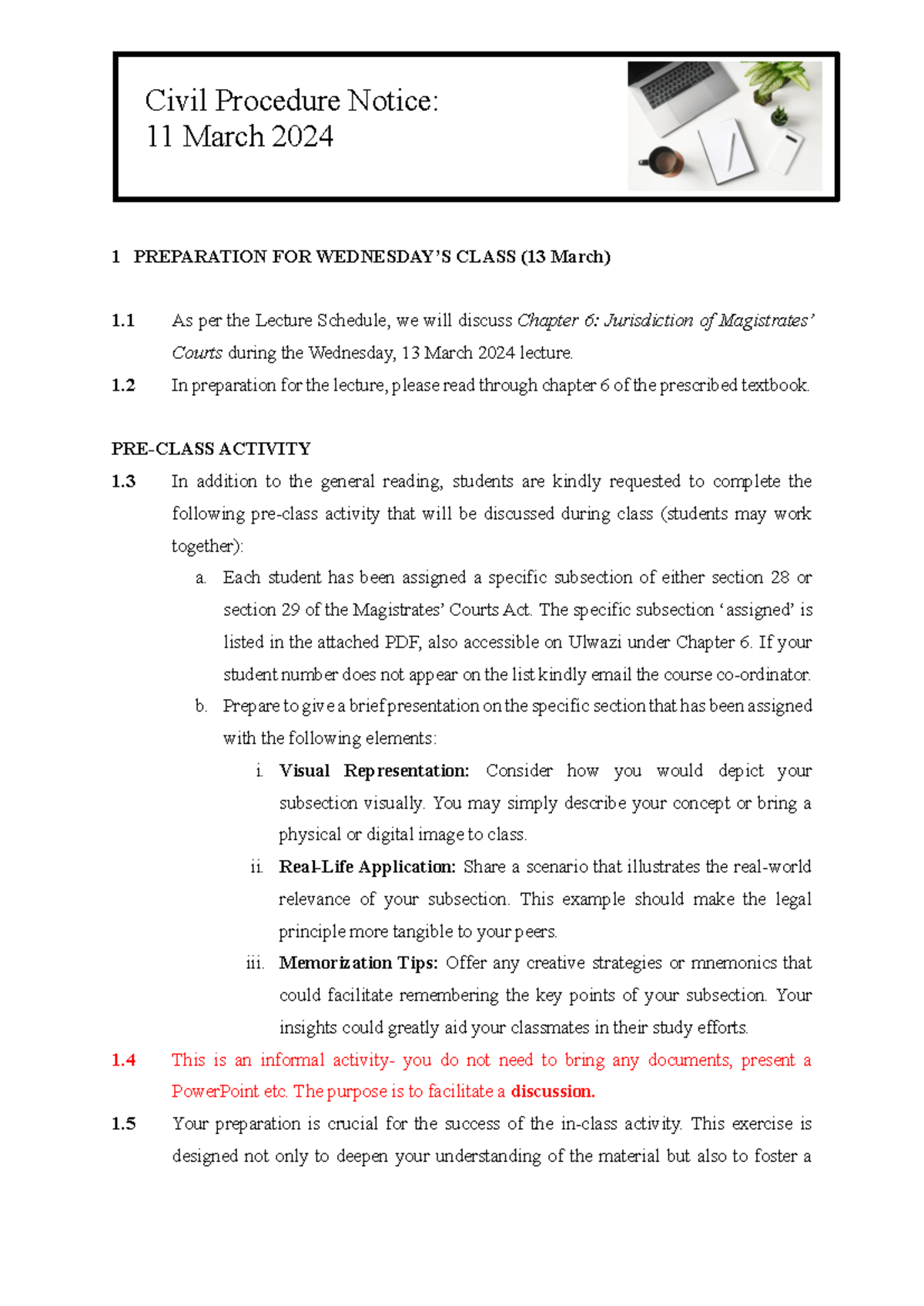 Civil Procedure Notice 11 March 2024 - 1 PREPARATION FOR WEDNESDAY’S ...