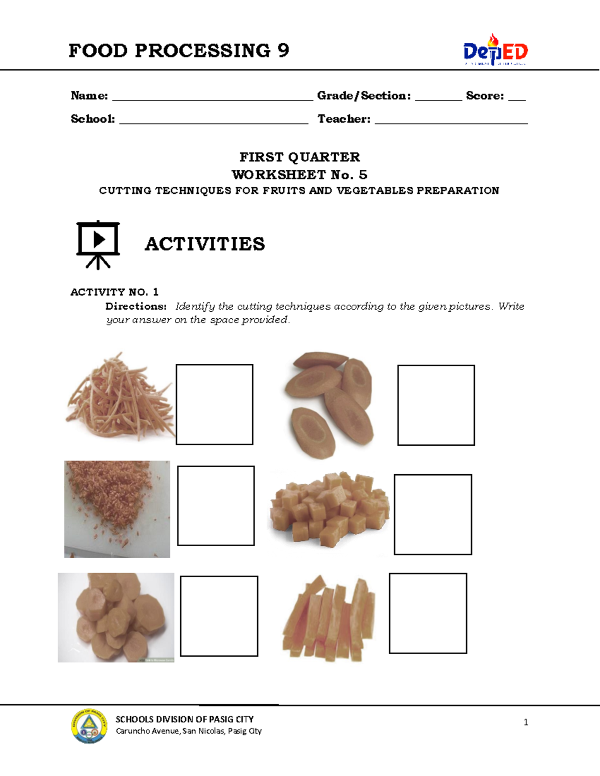 Sptve 9-FOOD Processing TECH9-Q1-DW5 - 1 FOOD PROCESSING 9 SCHOOLS ...