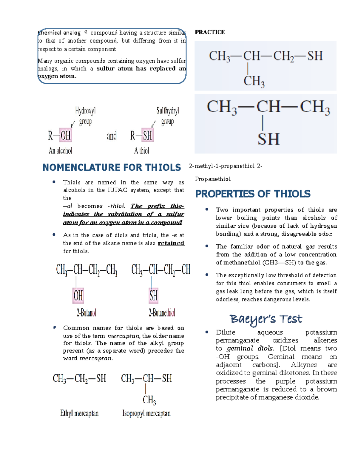 Inorganic Chemistry Part 20 Summary - PRACTICE NOMENCLATURE FOR THIOLS ...