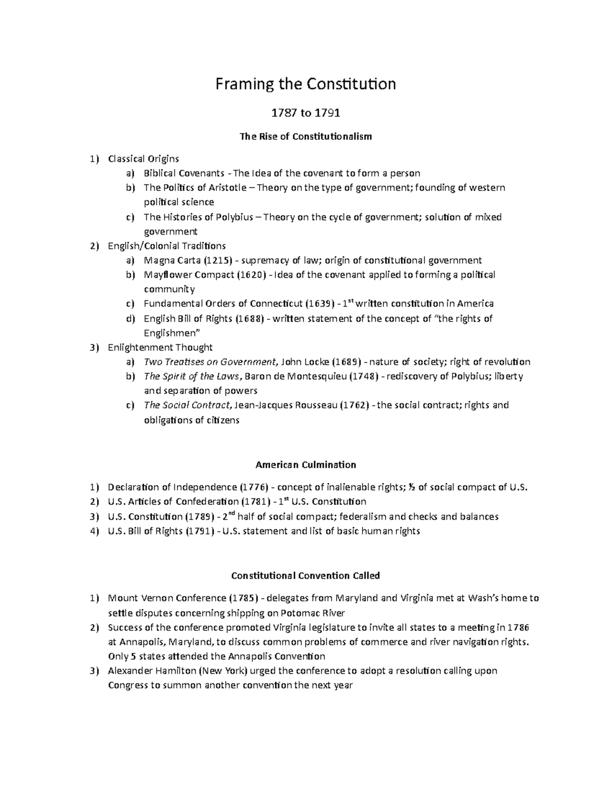 Exam 3 - History Notes - Framing the Constitution 1787 to 1791 The Rise ...