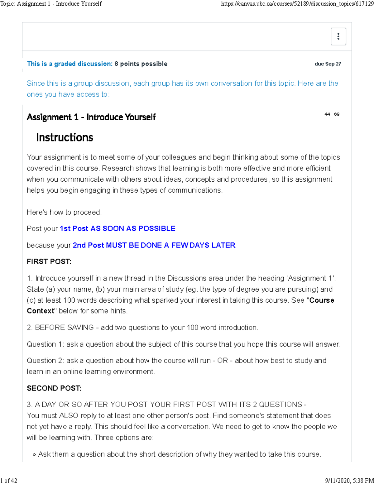 Assignment 1 Introduce Yourself - Studocu