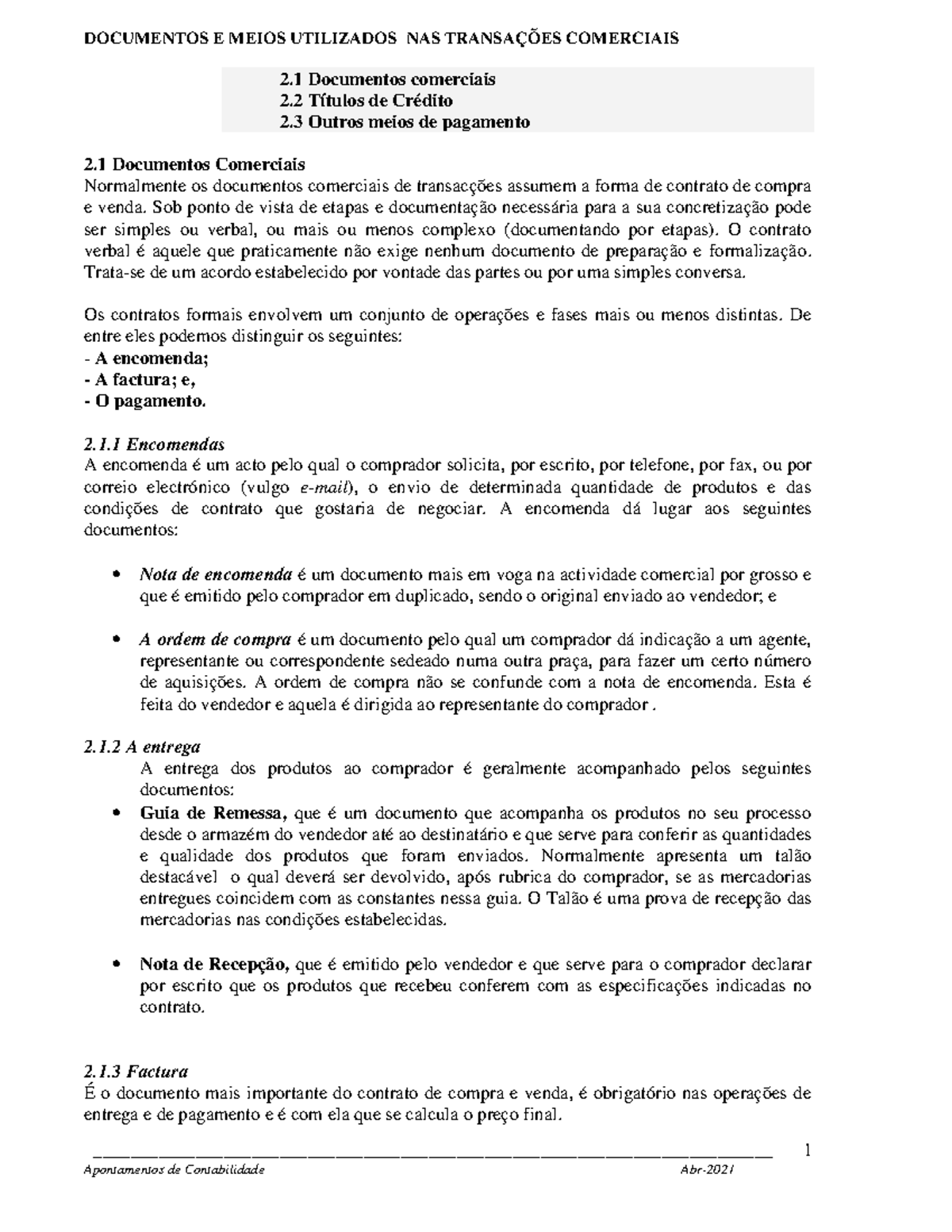 Documentos E Meios Utilizados NAS Transacoes Comerciais - - Studocu