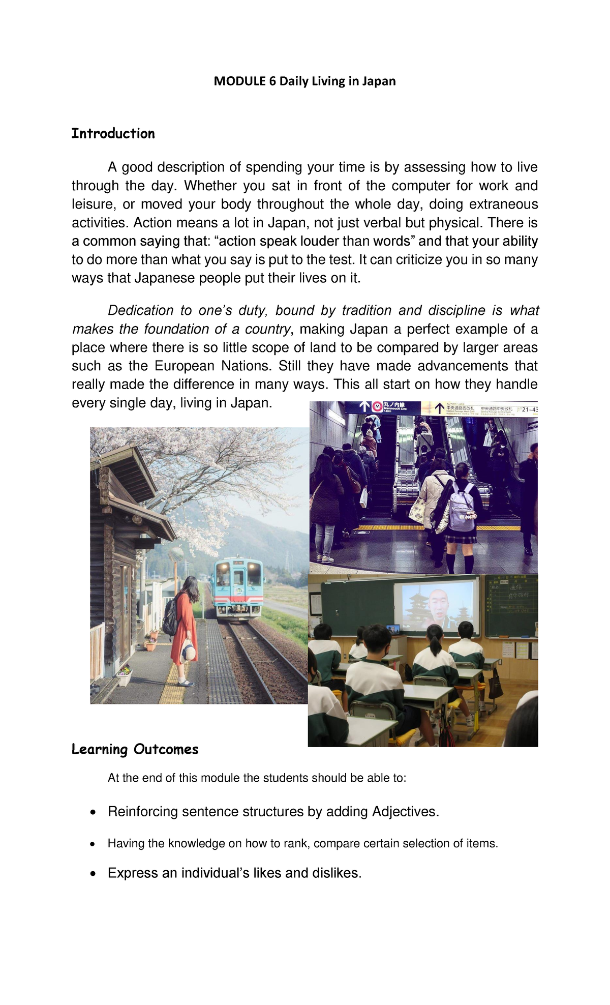 Module 6FL2 Elective - japanese language - MODULE 6 Daily Living in Japan Introduction A good ...