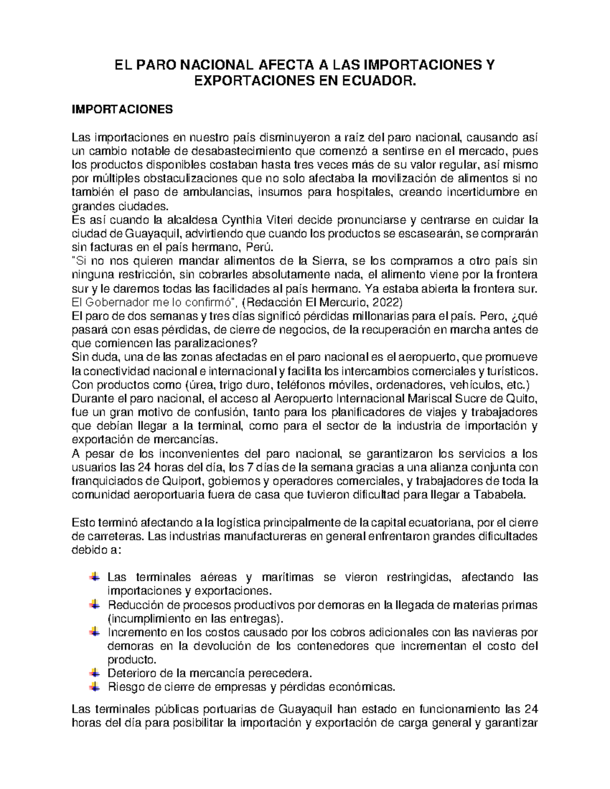 EL PARO Nacional Afecta A LAS Importaciones Y Exportaciones EN Ecuador - EL PARO NACIONAL AFECTA ...
