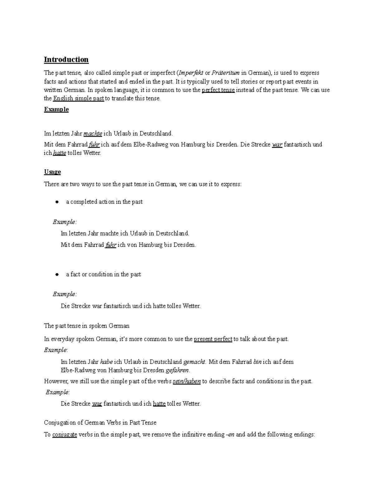 Imperfect Tense - German Intensive Grammar - Introduction The past ...