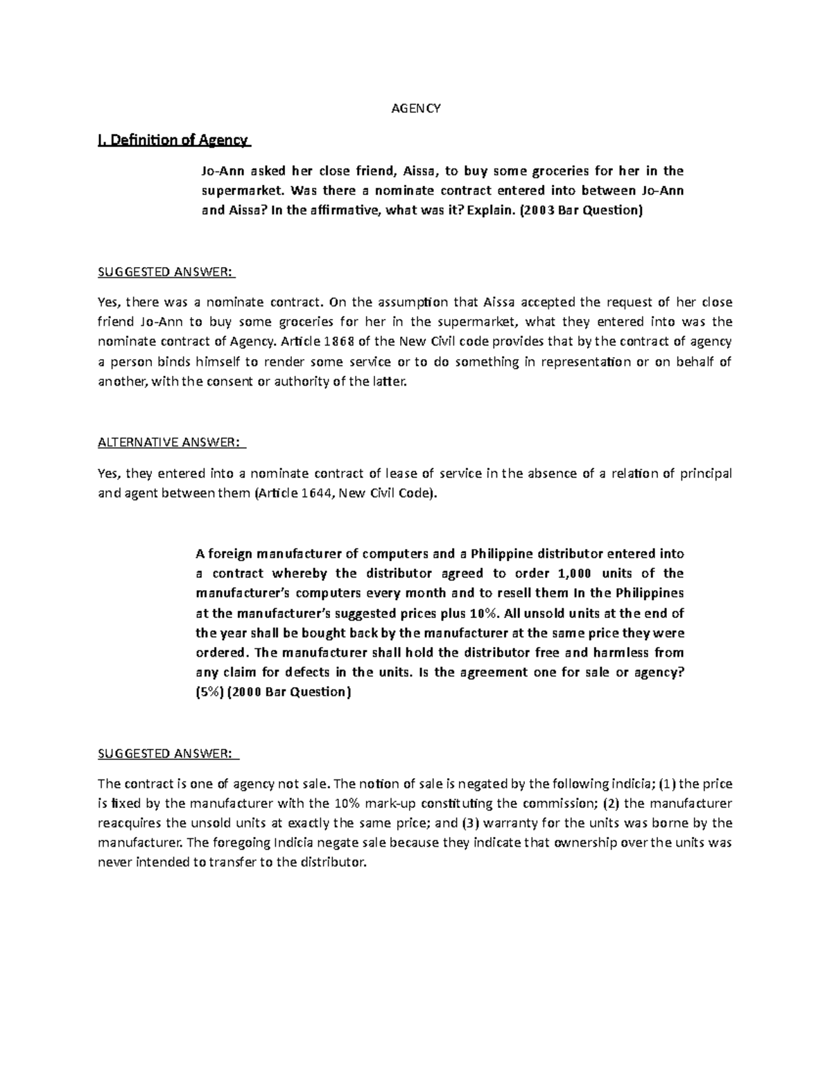 Agency Notes for Legal Work in relation to IT contracts - AGENCY I ...