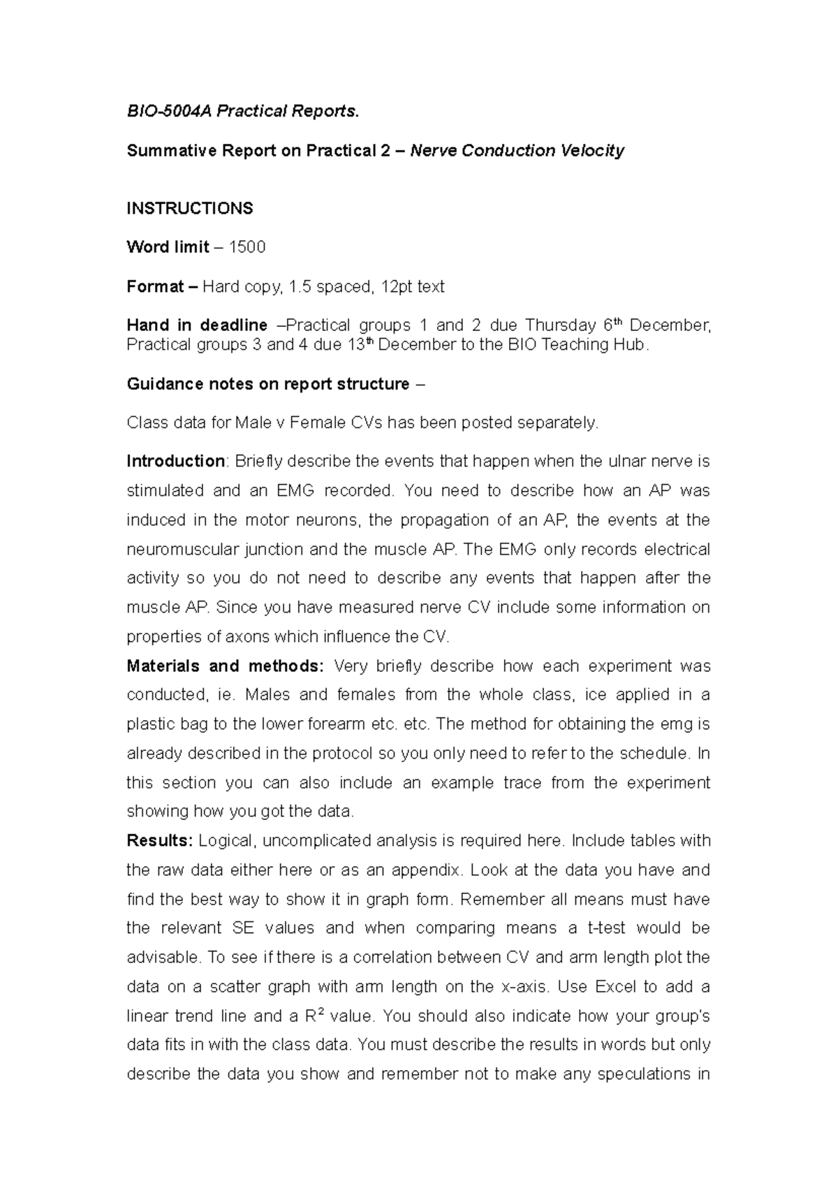 Practical 2 Report Instructions - BIO-5004A Practical Reports ...