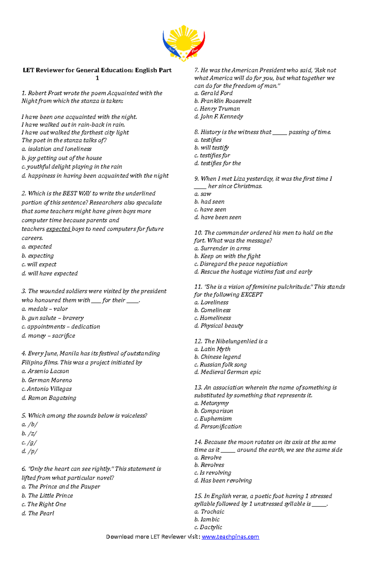 English PART 1 (www - LET Reviewer for General Education: English Part ...