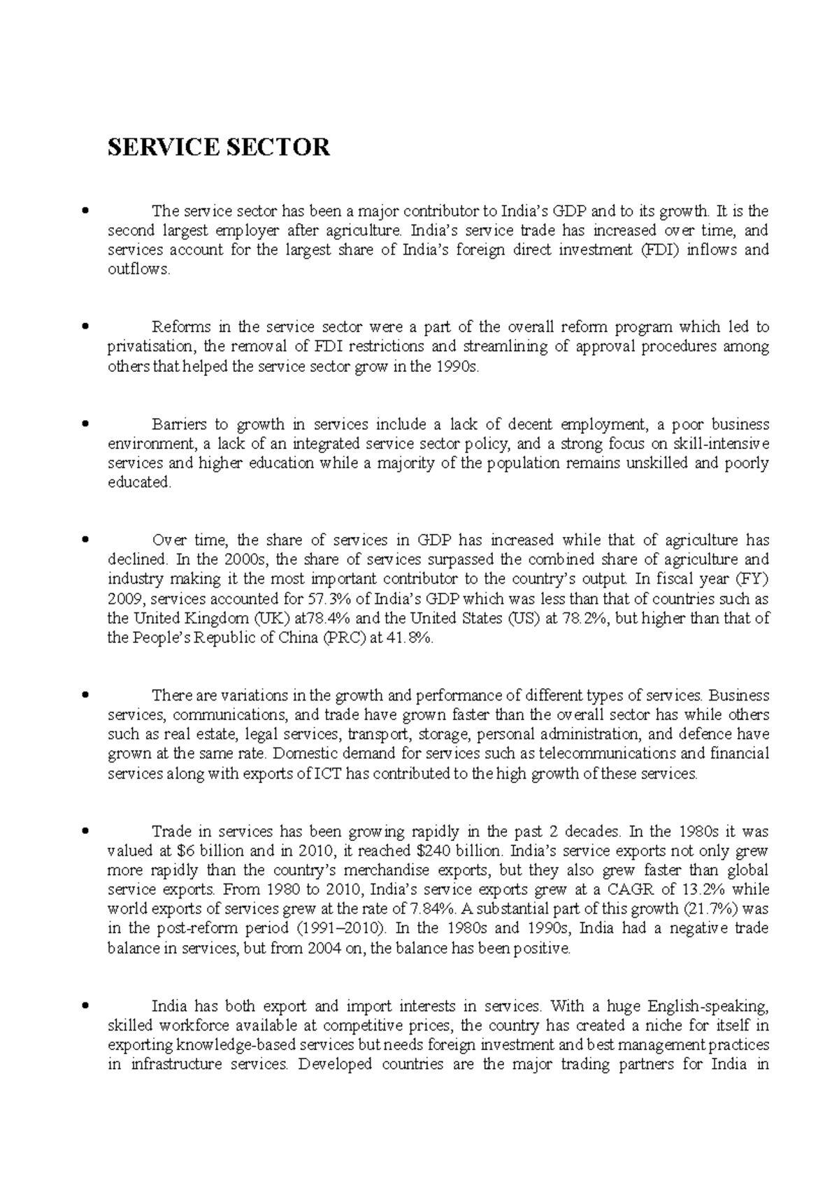 Service Sector- India - SERVICE SECTOR The service sector has been a ...