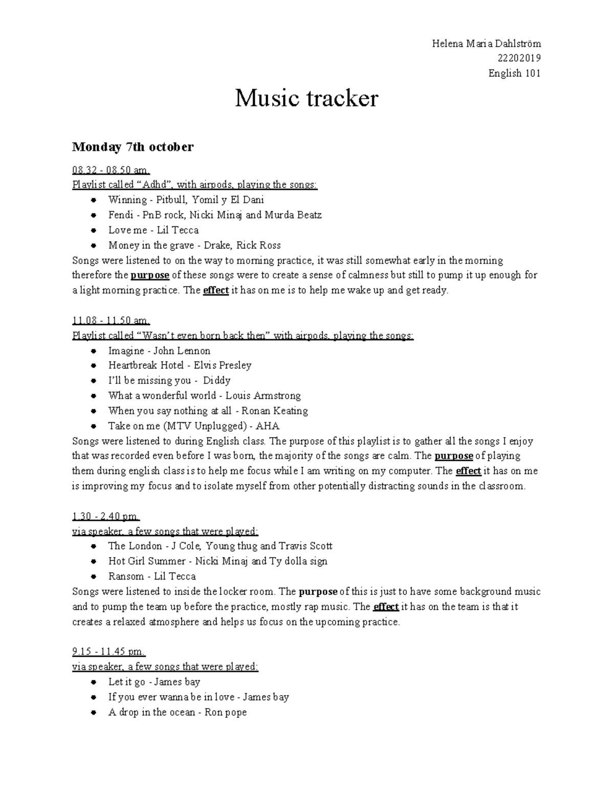 Annotated-Music tracker - English 101-2 - 22202019 English 101 Music ...