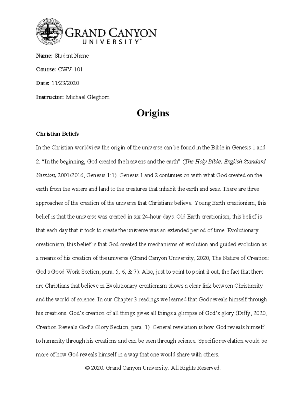 CWV-101 T2 Origins - Name: Student Name Course: CWV- Date: 11/23 ...