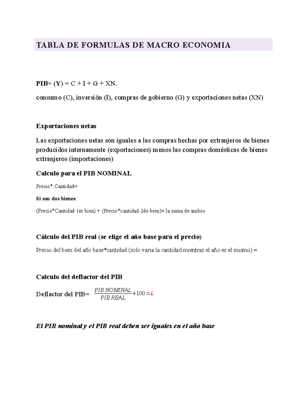 Tabla de Formulas de Macro economia - TABLA DE FORMULAS DE MACRO ...